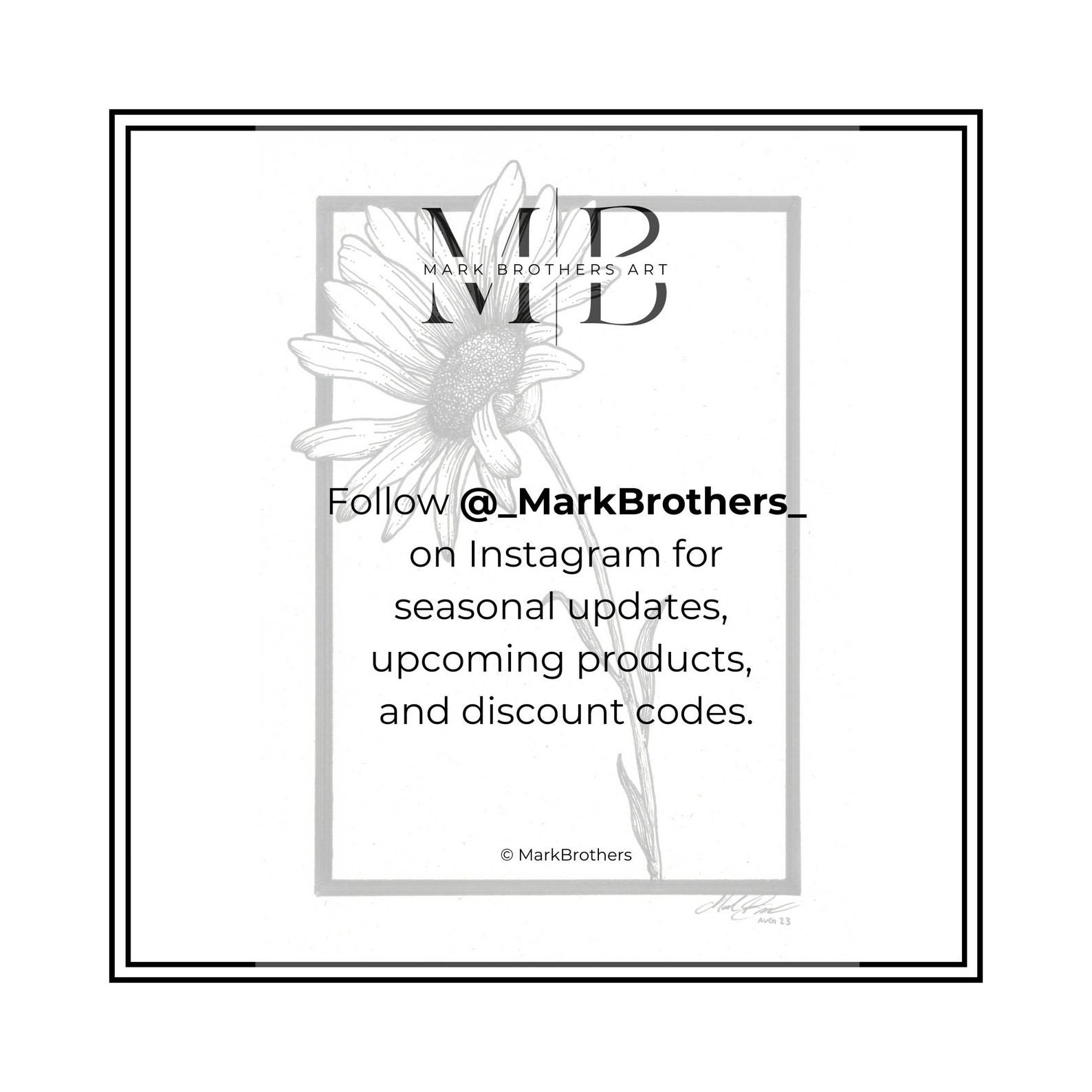 Daisy Floral Print From Original Drawing in Black and White With Modern ...