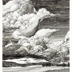 Turbulence- Landscape Storm Artwork Pen and Ink Drawing Print Wall ...