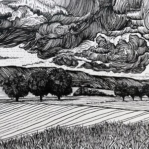 Turbulence- Landscape Storm Artwork Pen and Ink Drawing Print Wall ...