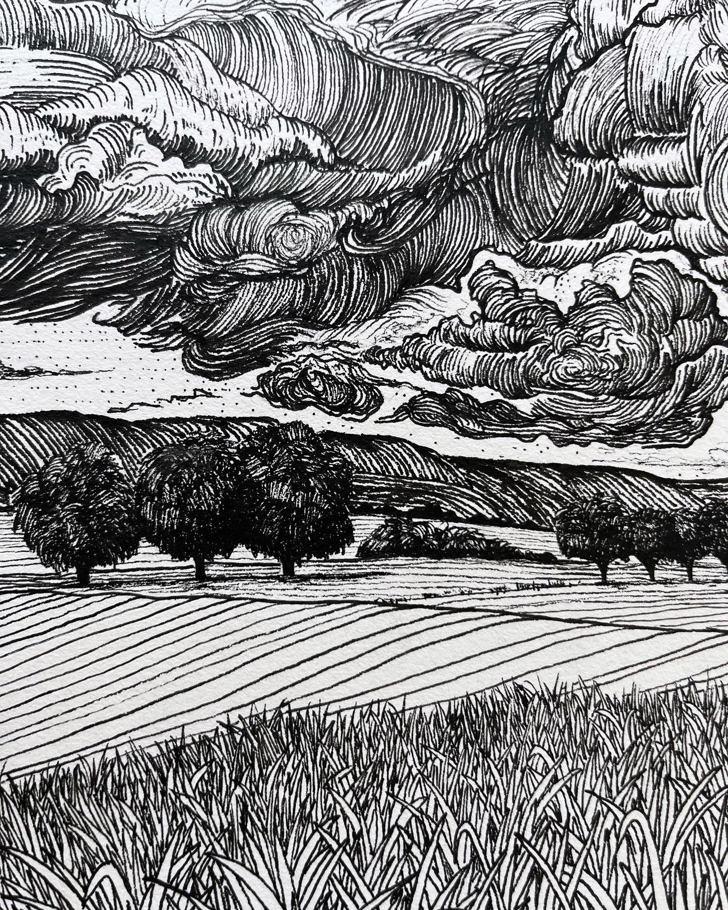 Turbulence- Landscape Storm Artwork Pen and Ink Drawing Print Wall ...