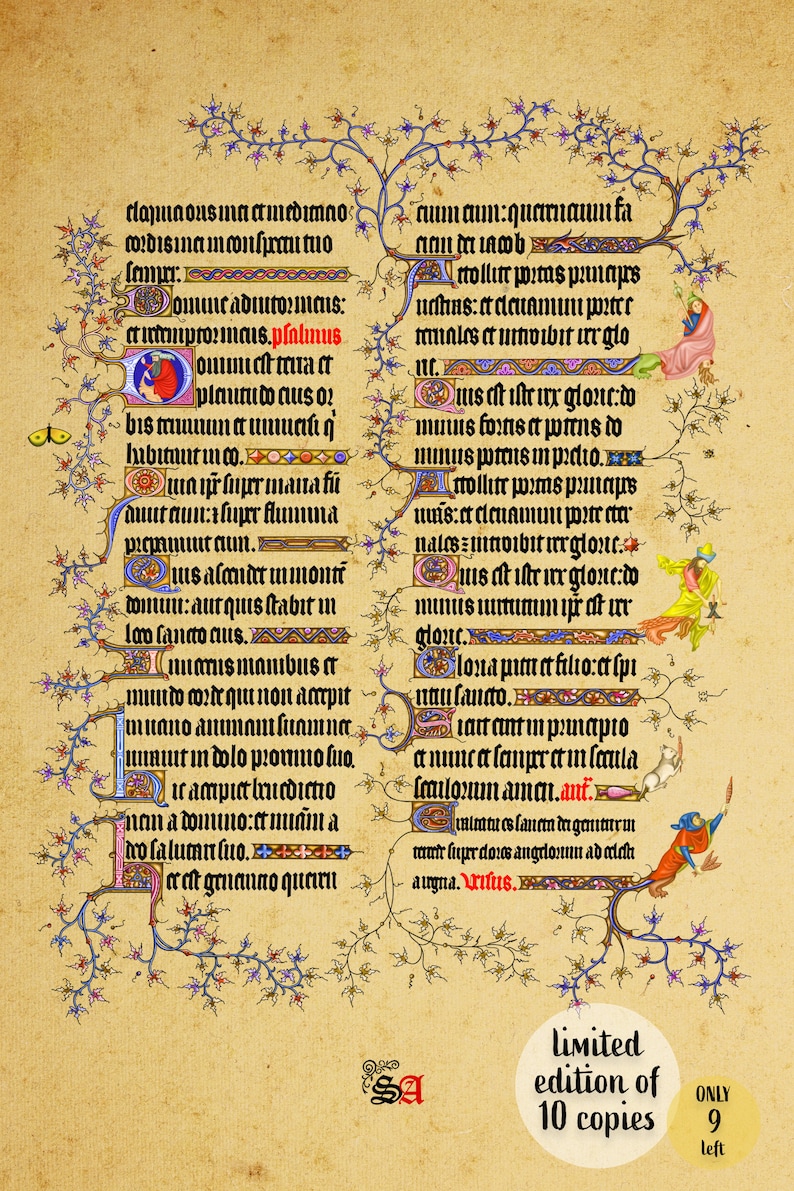Hand Drawn Medieval Illuminated Manuscript - Art Print - A4 Size - Wall ...