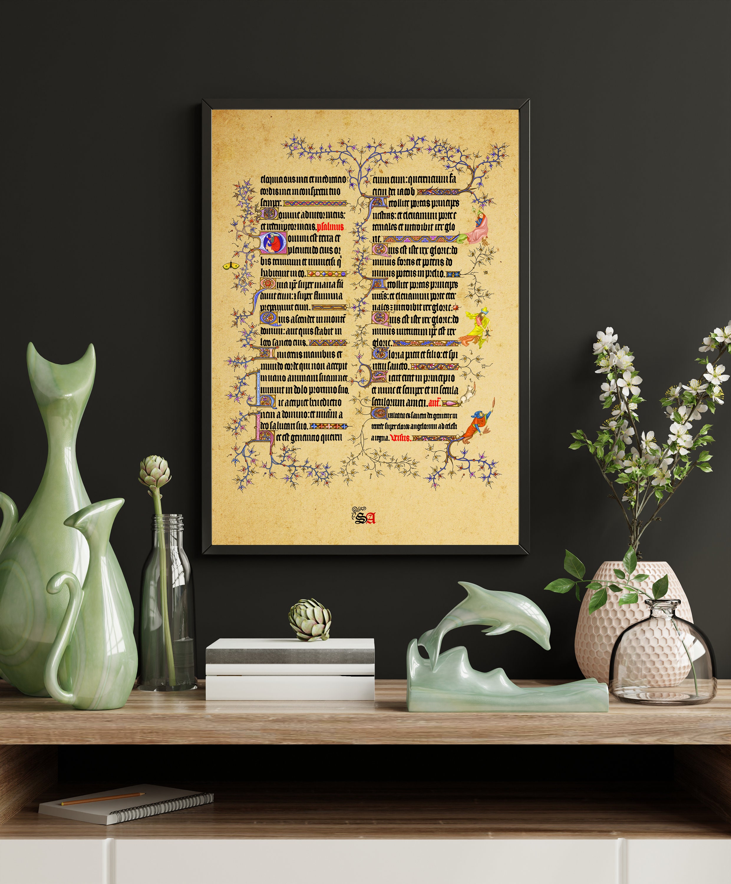 Hand Drawn Medieval Illuminated Manuscript Art Print A4 Size Wall ...