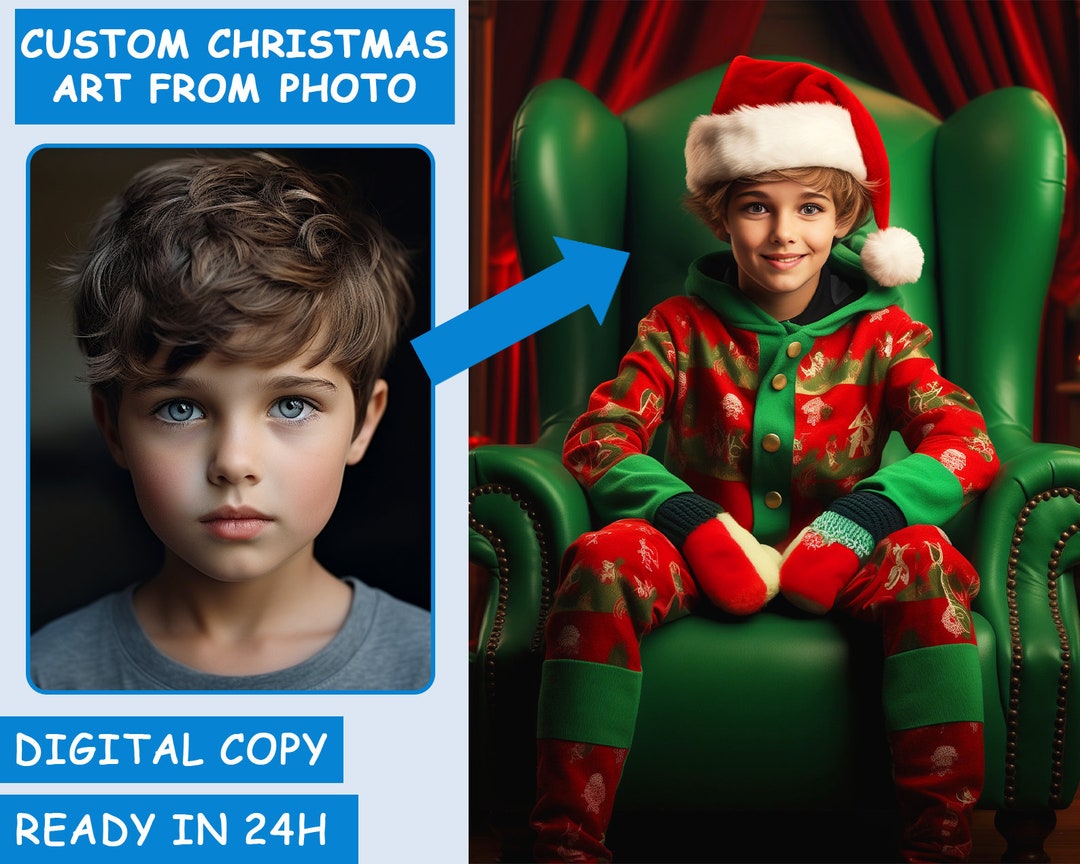 Christmas Elf Portrait From Photo for New Year Gift or New Year Custom ...