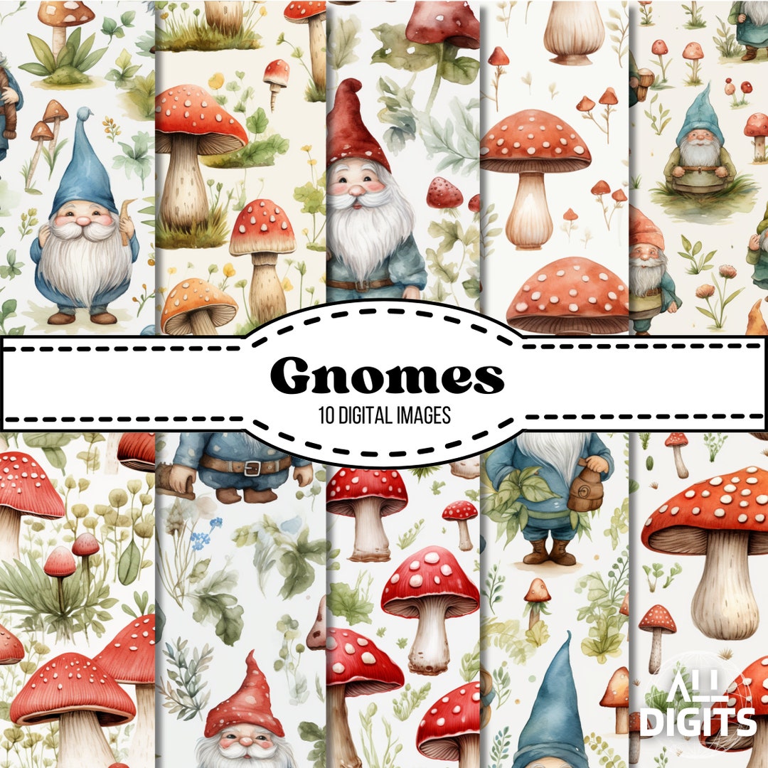 Gnomes Digital Paper, 10 Printable Paper, Seamless Pattern, Instant ...