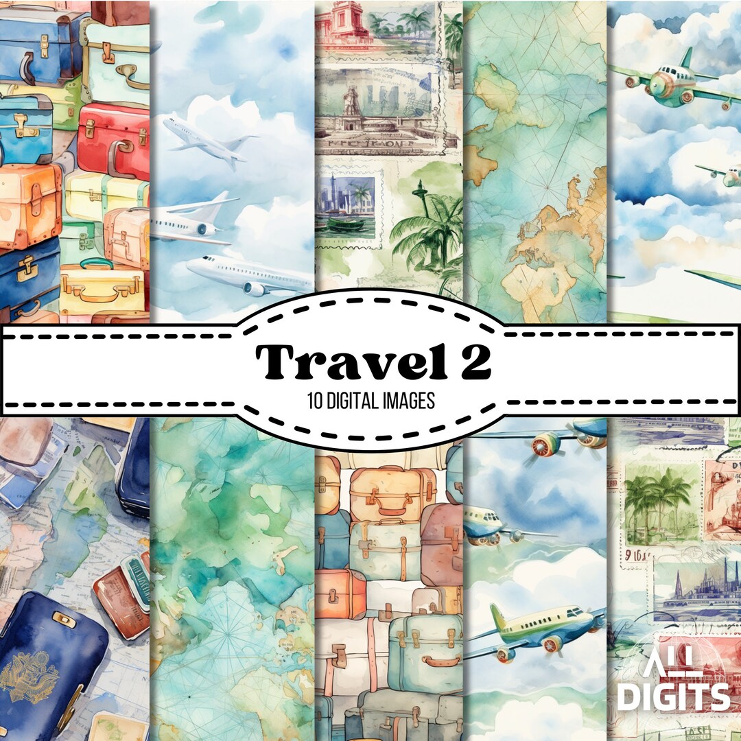 Travel 2 Digital Paper, 10 Printable Paper, Seamless Pattern, Instant ...