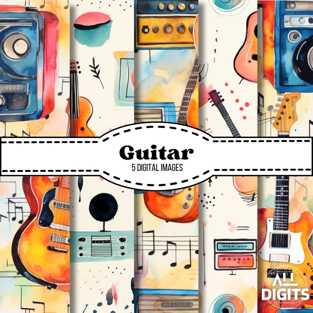 Guitar Digital Paper, 5 Printable Paper, Seamless Pattern, Instant ...