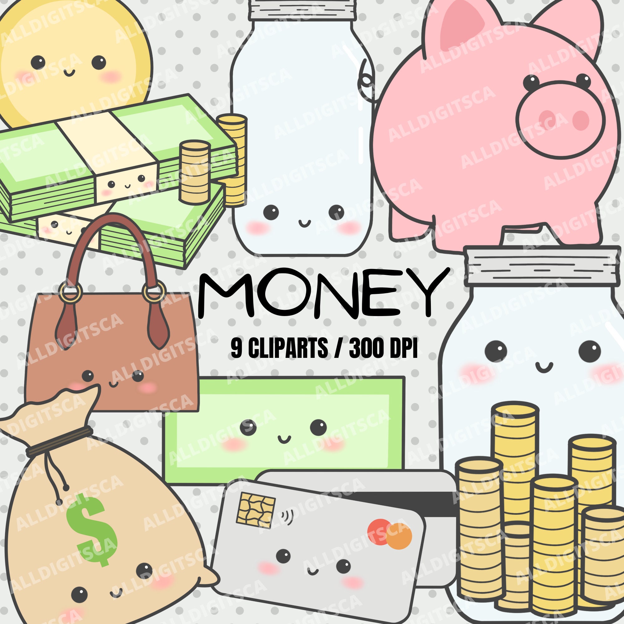 Money Clipart Set, Kawaii, Set of 9, Digital Images - Etsy