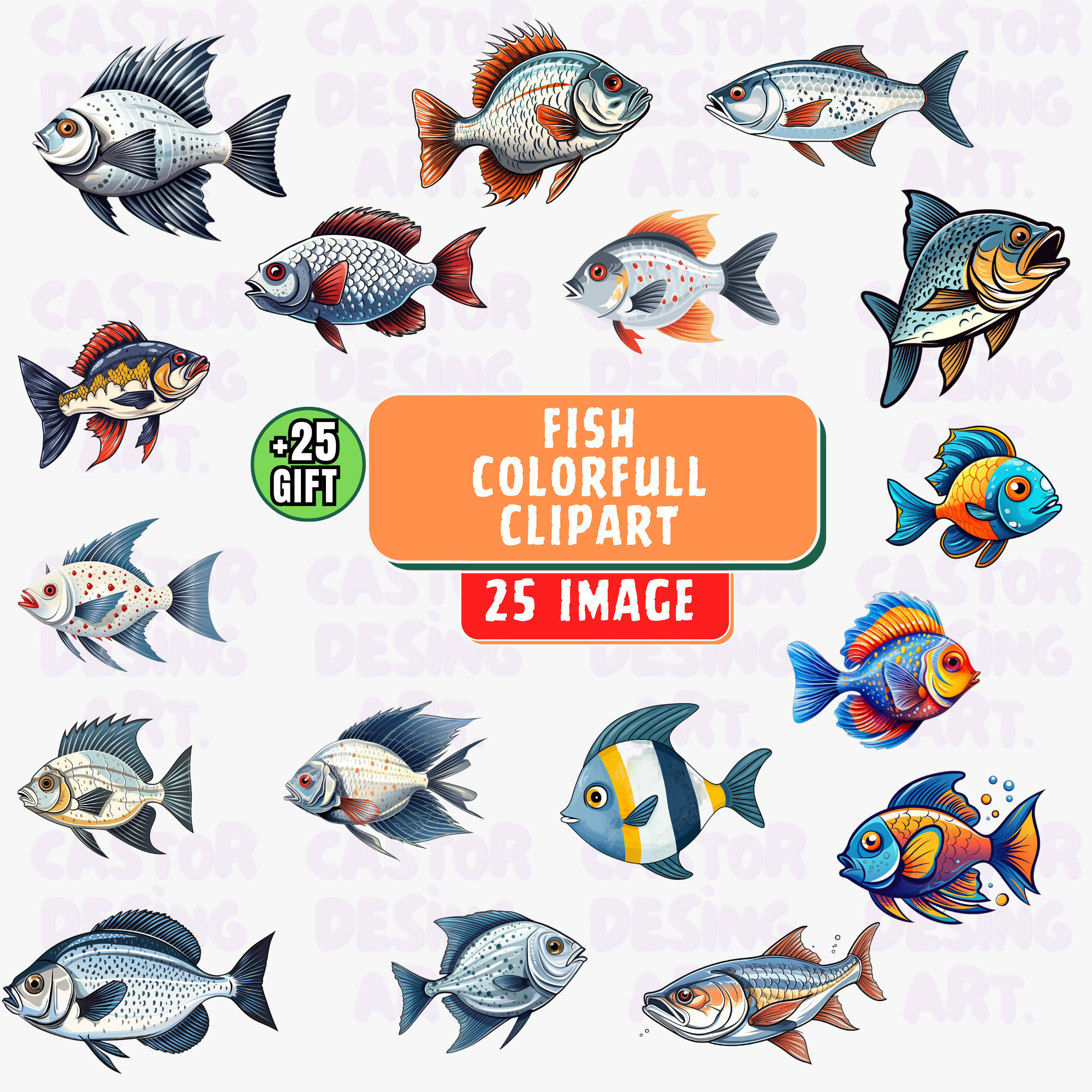 Ultimate Colorful Fishes Mega Bundle, Watercolor Clipart Fish, Rainbow ...