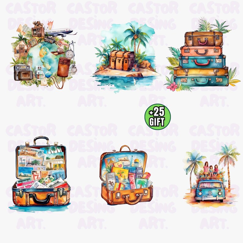 Travel Watercolor Clipart, Watercolor Travel Clipart, World Travel ...