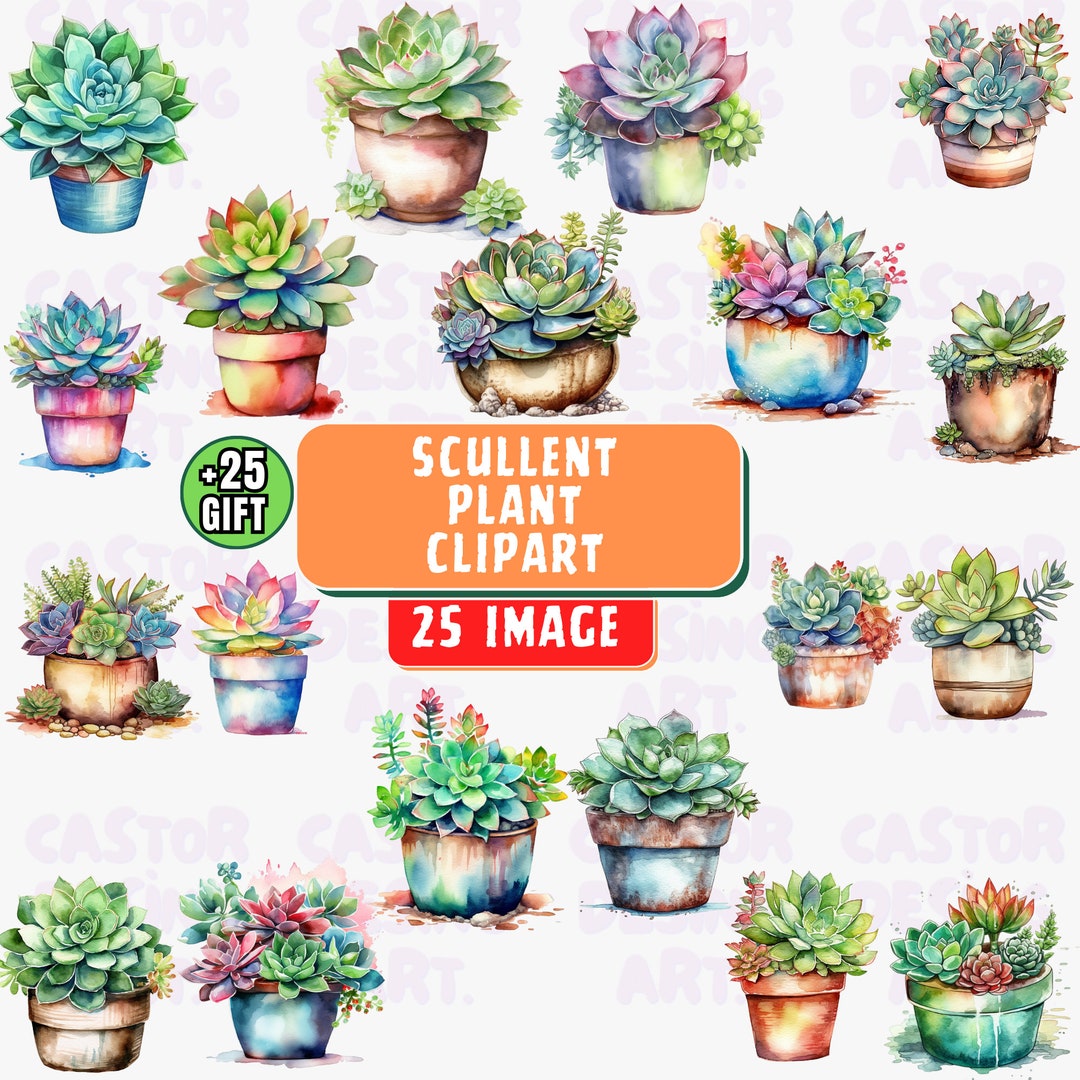 Watercolor House Plants Clipart, Watercolor Houseplants in Pot Clipart ...