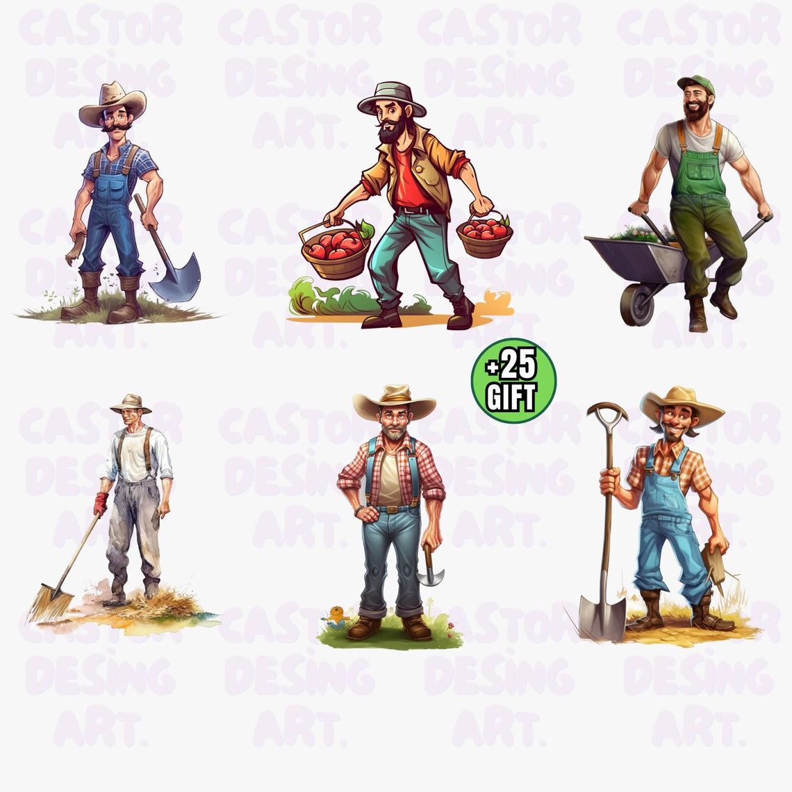 Farmer Colorful Clipart Png Farm Man Clipart Farm Clipart - Etsy
