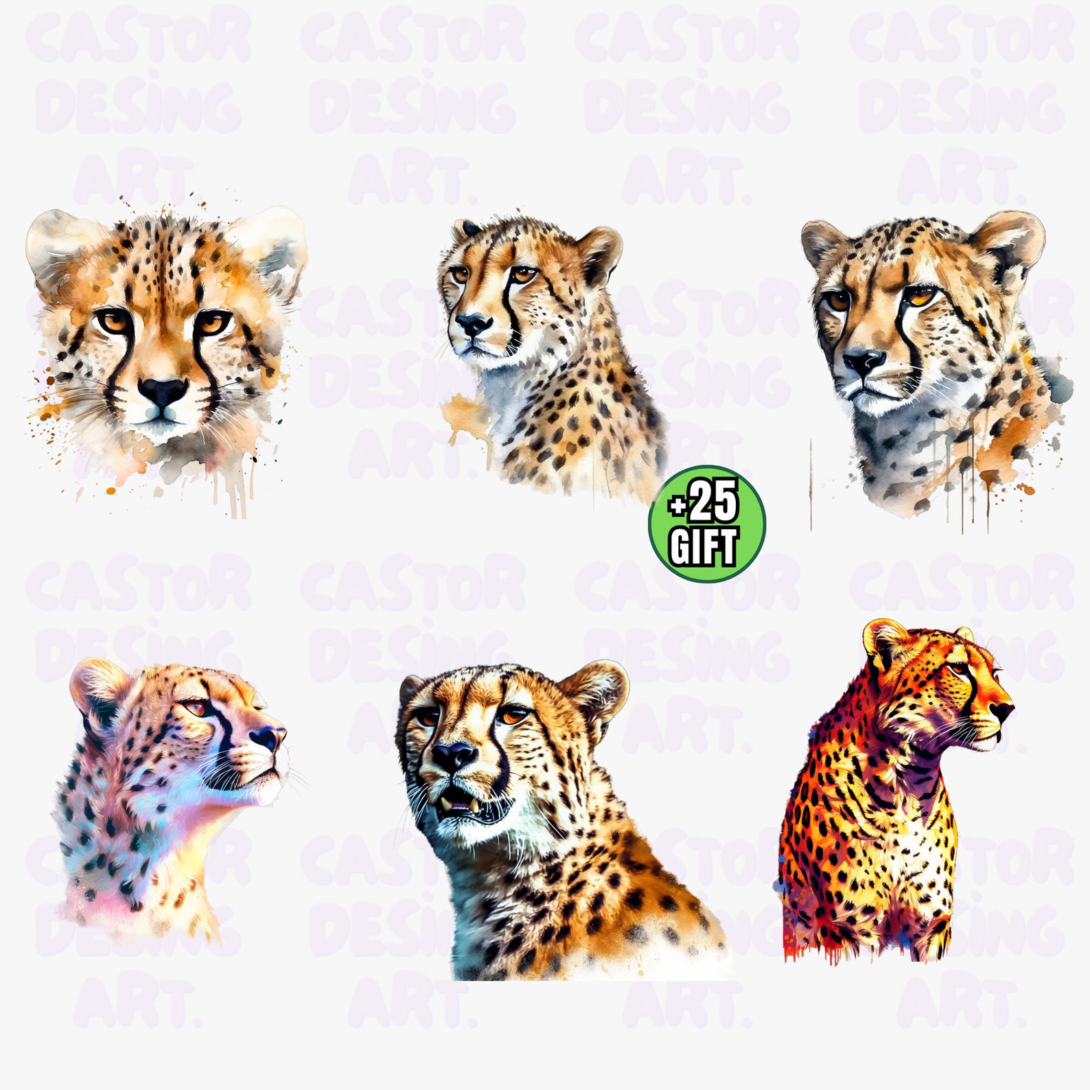 Magic Cheetah Leopard Clipart Watercolor Clip Art Cheetah - Etsy