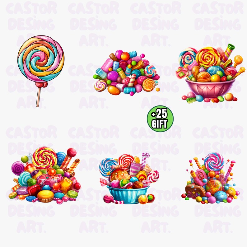 Rainbow Sweets Watercolor Clipart, Fantasy Candies, Pastel Birthday ...