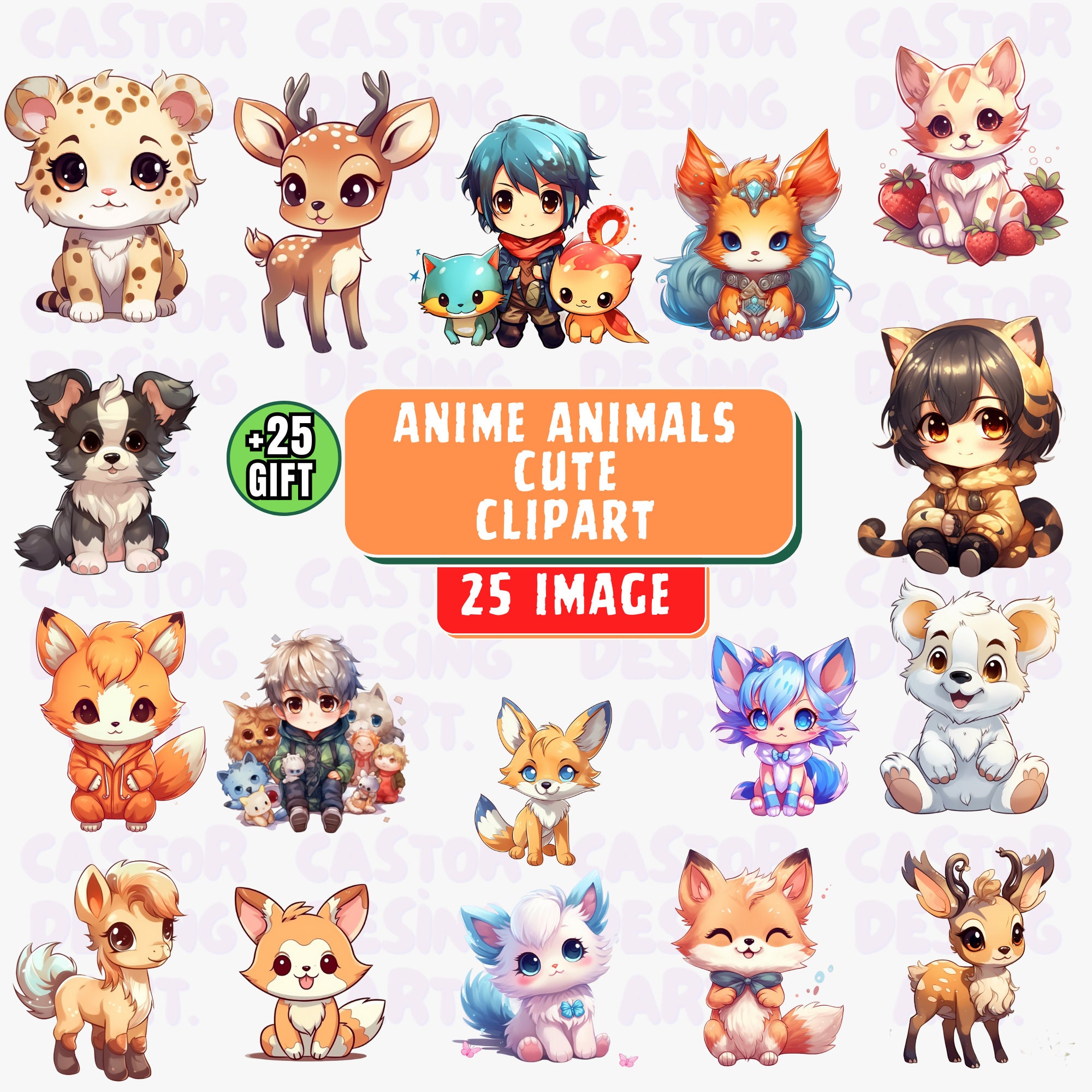 Cute Kawaii Cartoon Clipart for Kids, Kawaii Animal Clipart Bundle ...