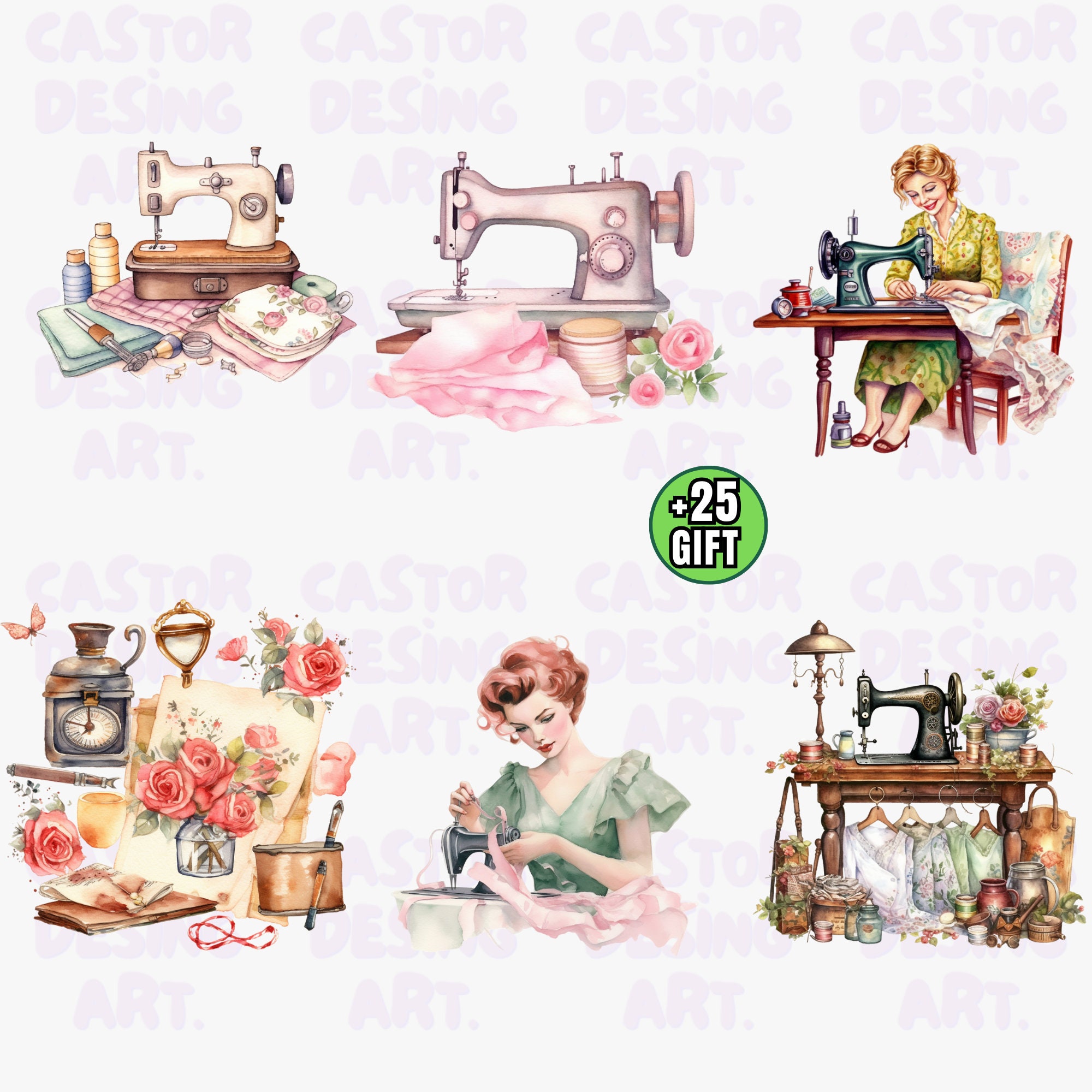 Sewing Girl Watercolor Clipart, Girl With Sewing Machine Clipart ...