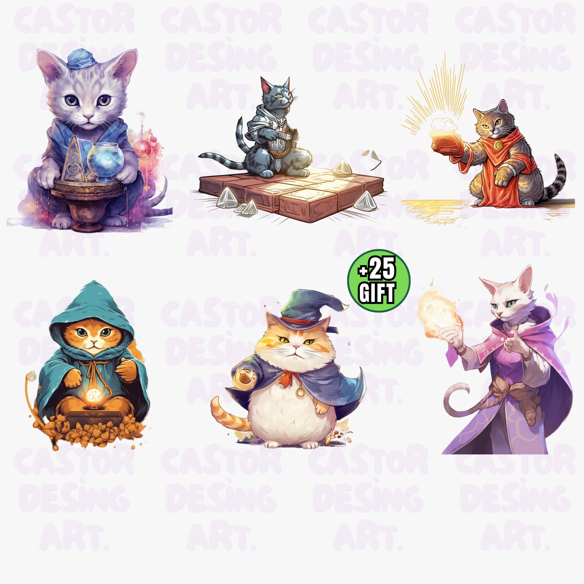 Cat Fantasy Magic Clipart Watercolor Fantasy Black Cats - Etsy