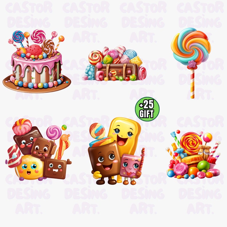 Rainbow Sweets Watercolor Clipart, Fantasy Candies, Pastel Birthday ...