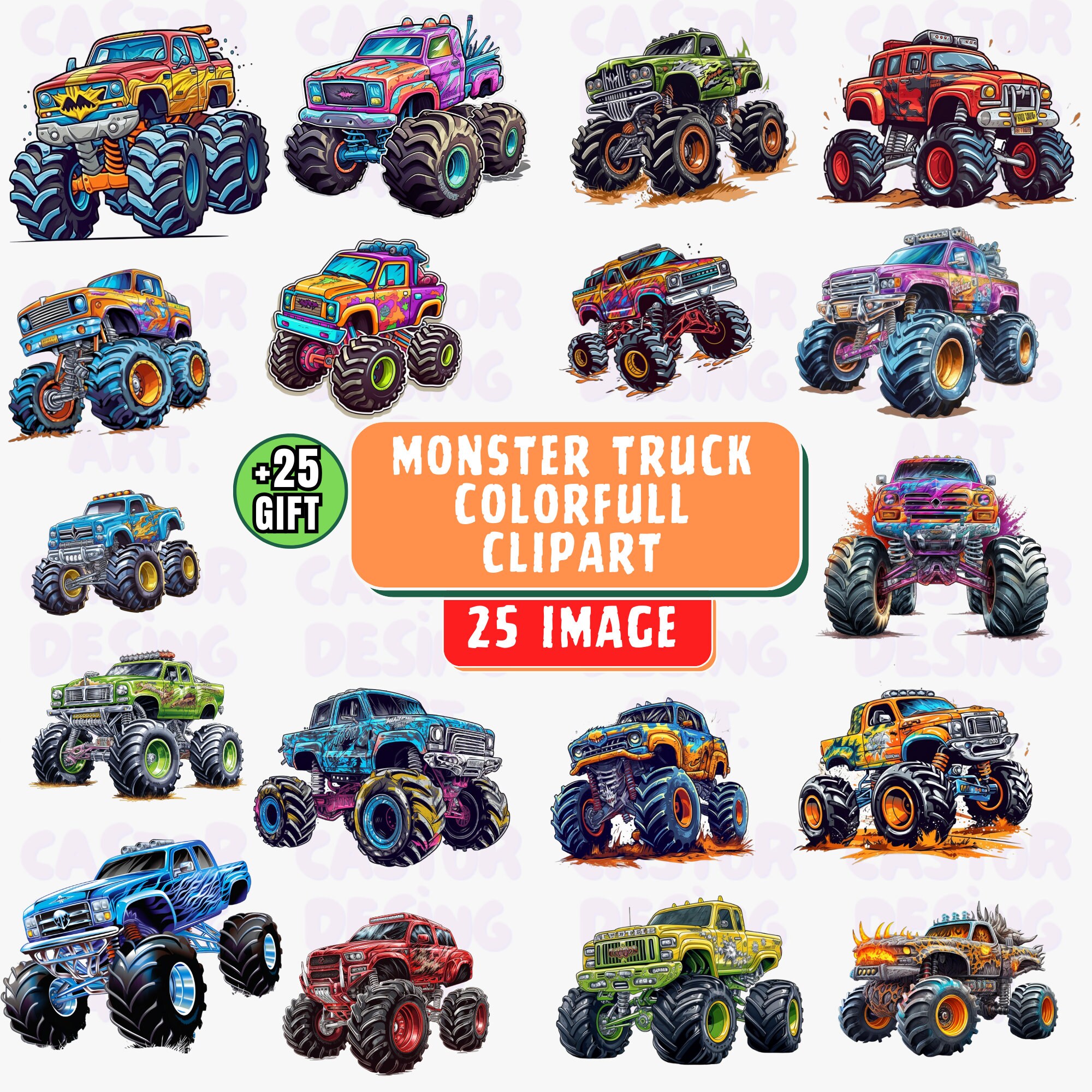 Monster Truck Watercolor, Monster Truck Clipart, Monster Truck PNG ...