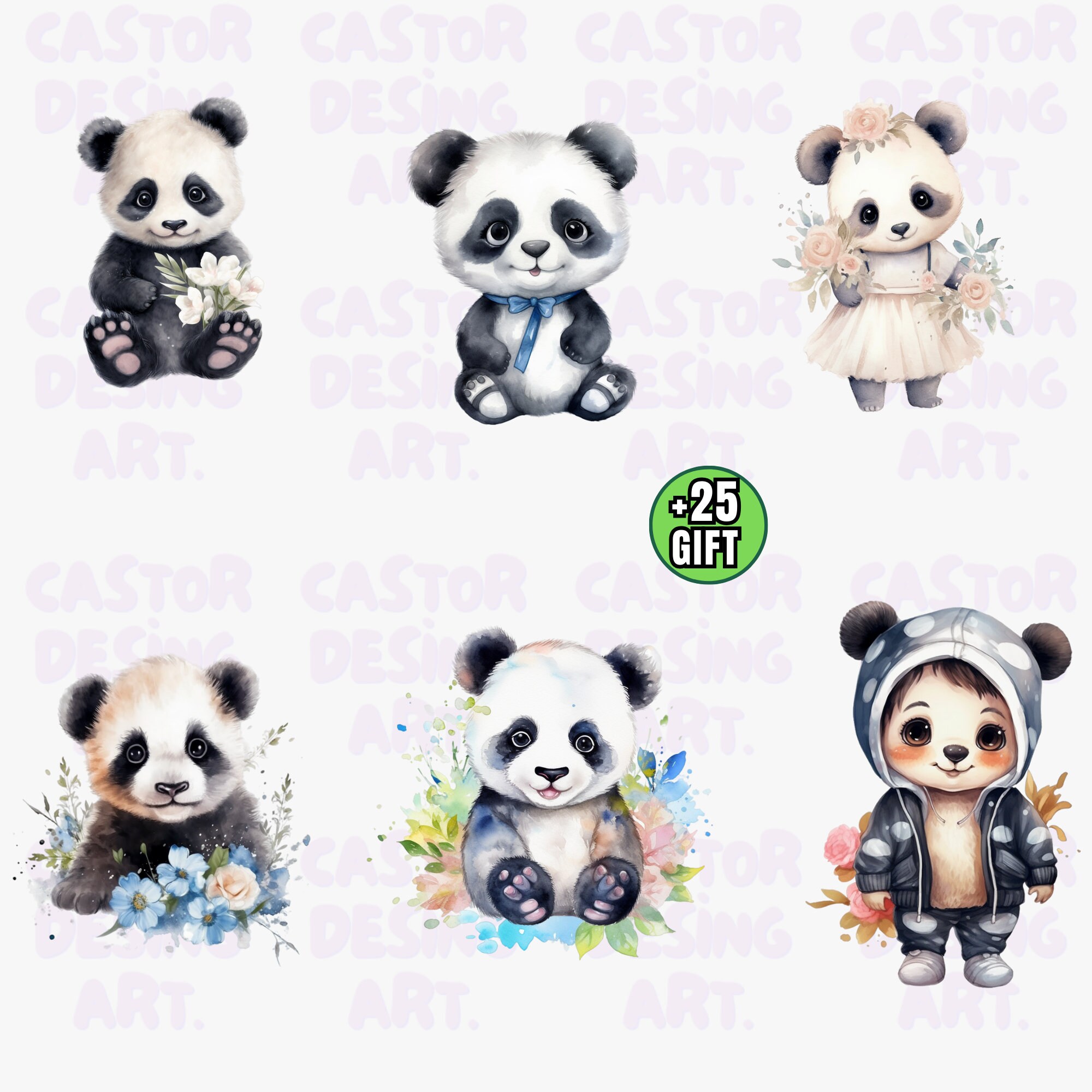 Watercolor Baby Panda Clipart Panda PNG Nursery Animal - Etsy