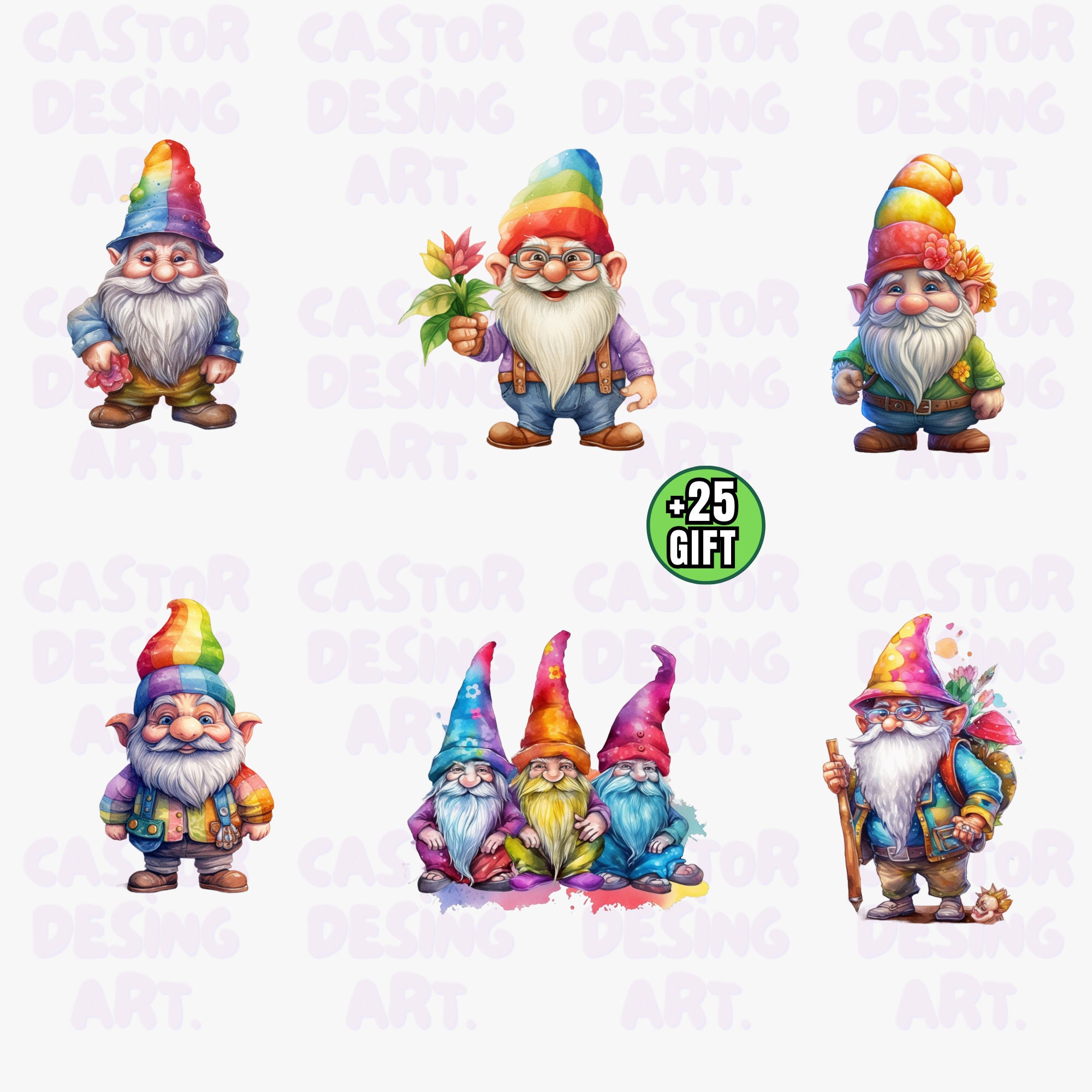Rainbow Ggome Watercolor Clipart, Fantasy Gnome Art for Digital ...
