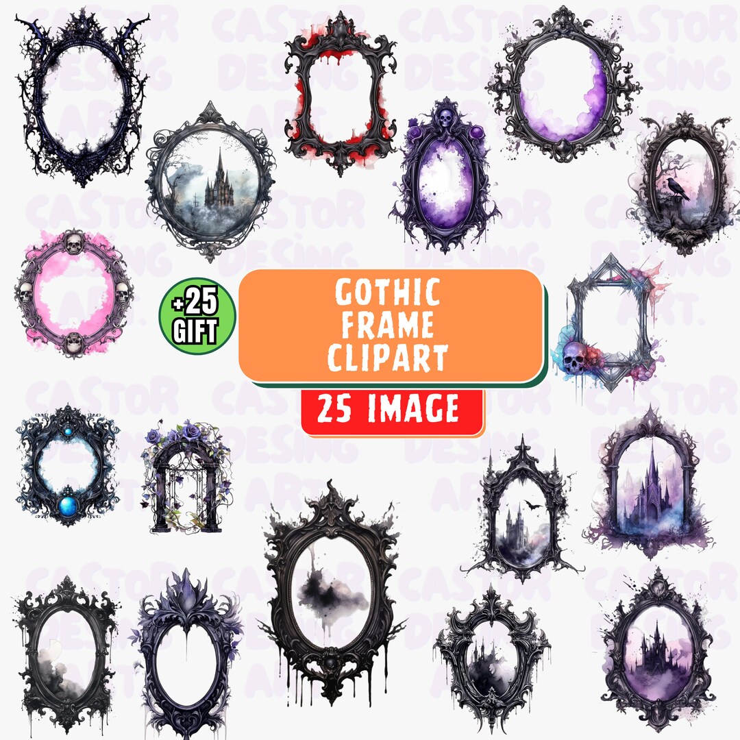 Watercolor Gothic Frames Clipart, Dark Fantasy Watercolor, Dark Wedding ...