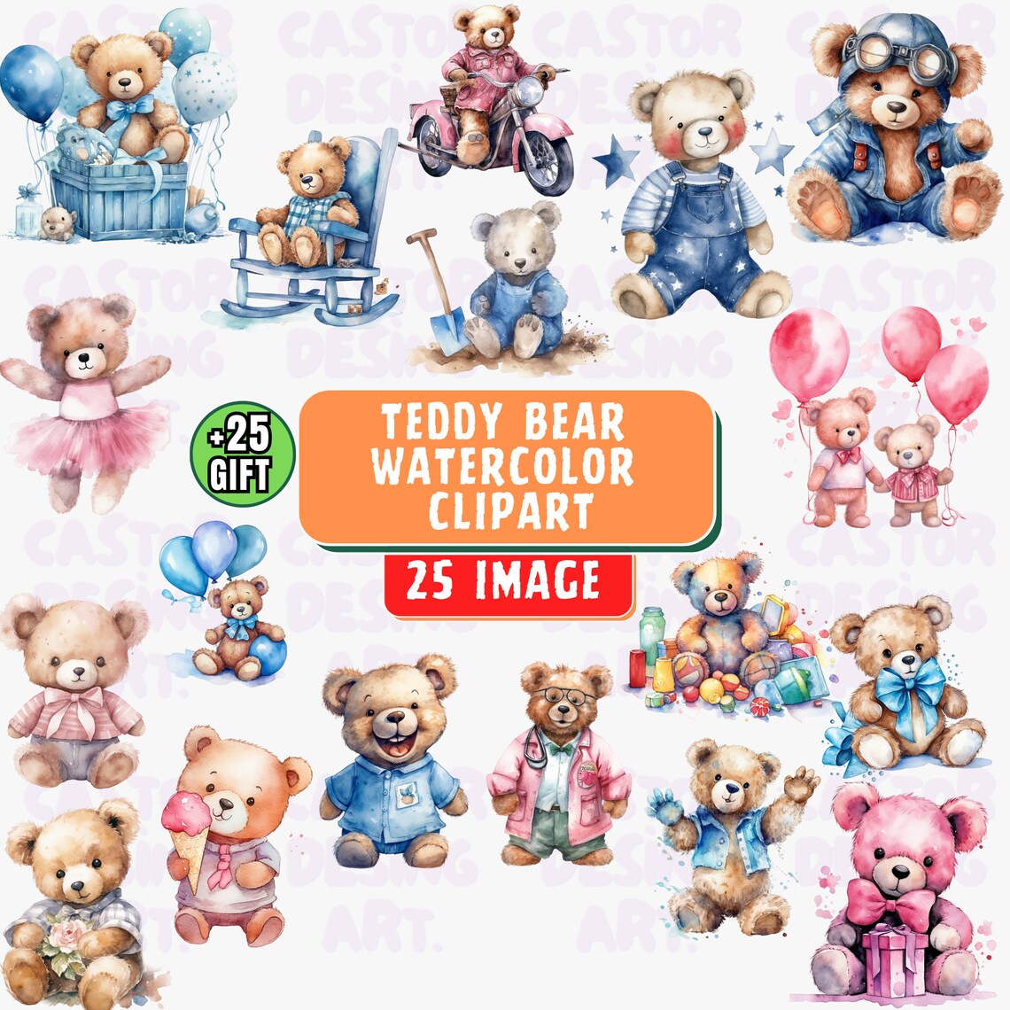 Teddy Bear Watercolor Clipart, Baby Bear Nursery Art, Baby Bear ...