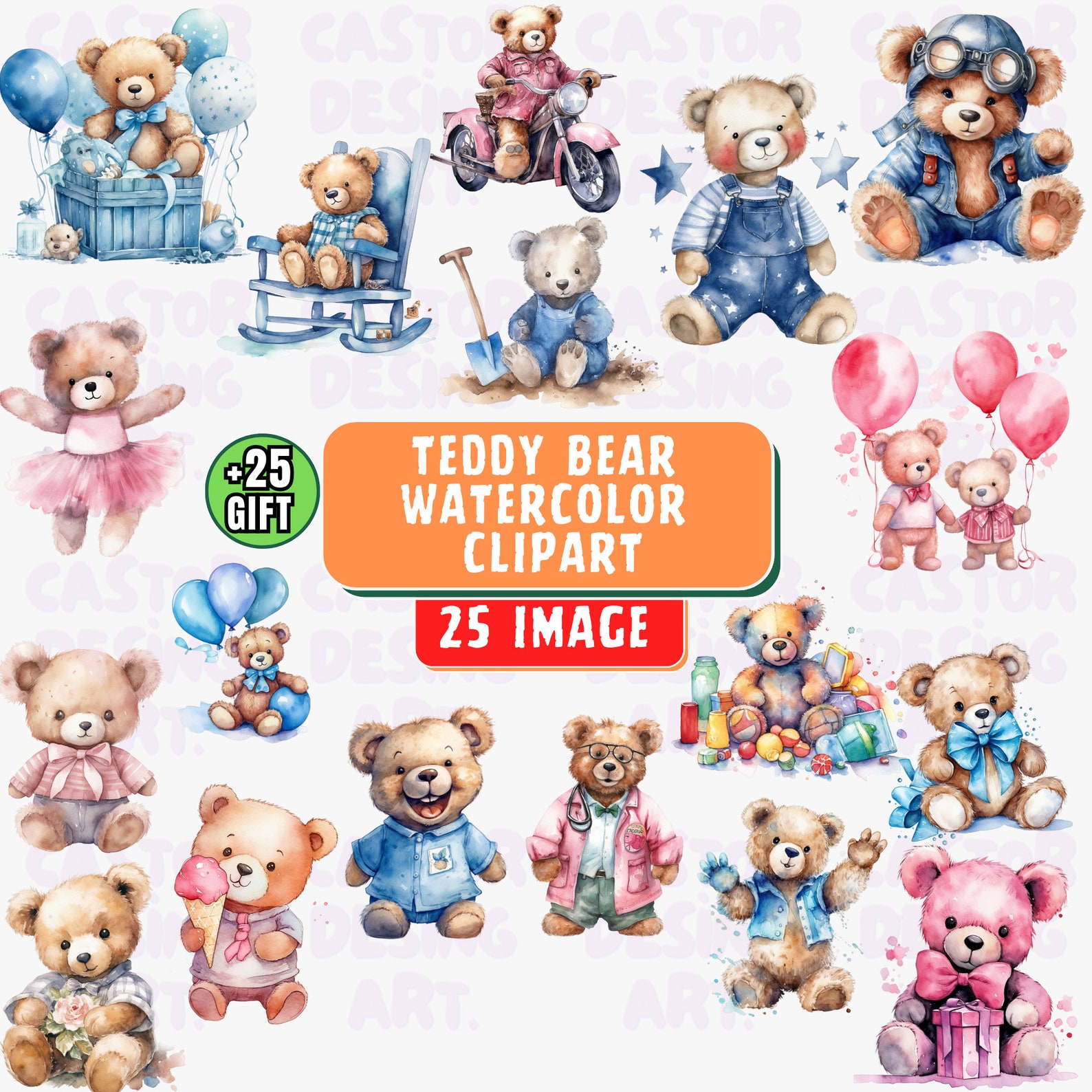 Teddy Bear Watercolor Clipart, Baby Bear Nursery Art, Baby Bear ...