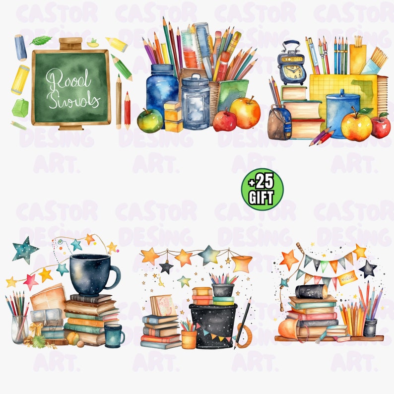 School PNG Cute Little School Clipart School Supplies Back - Etsy