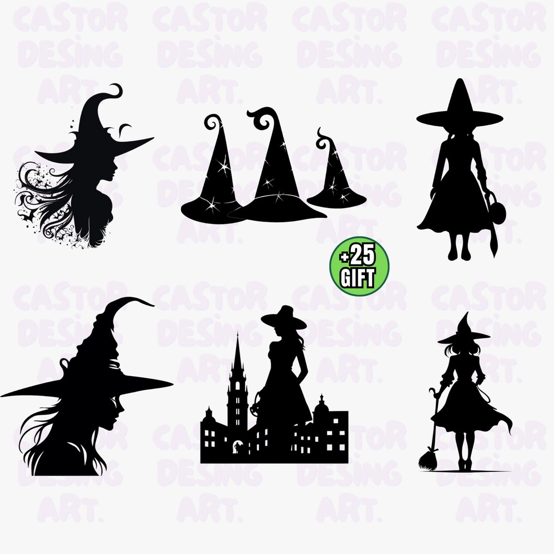 Black Witches Clipart, Witch Sublimation, Halloween Witch Illustration ...