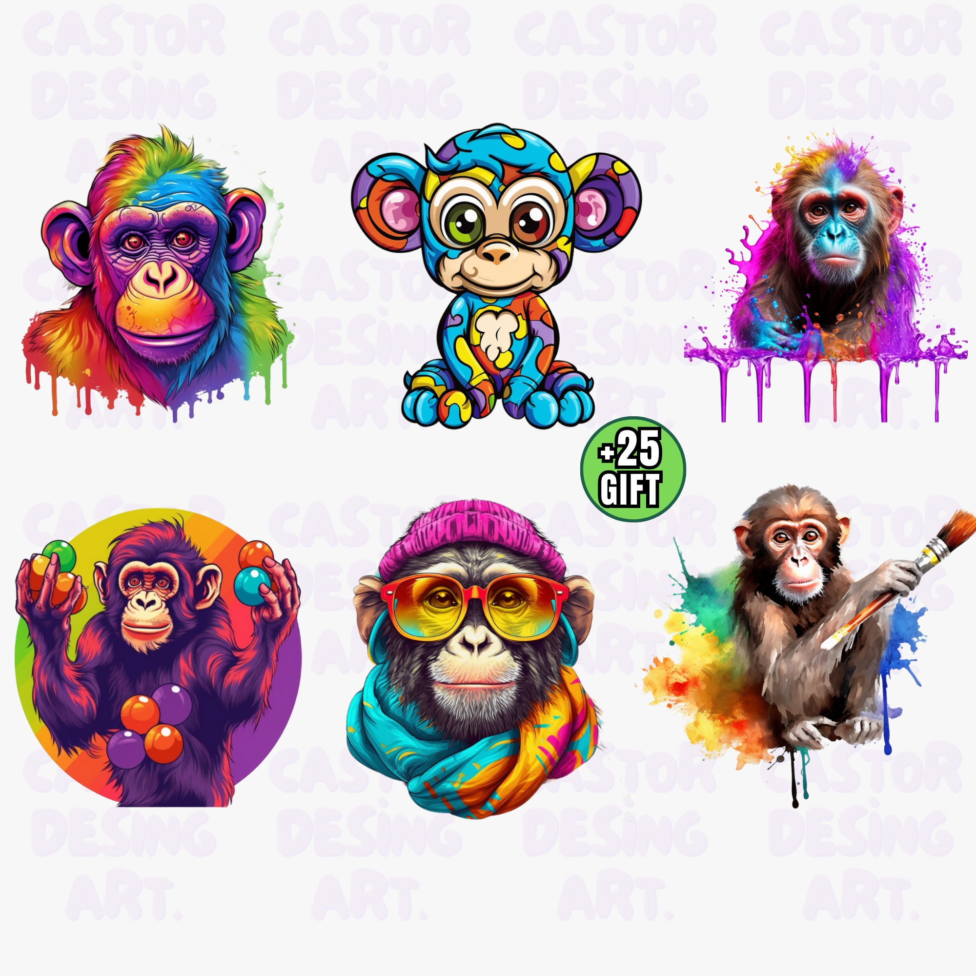 Colorful Monkey Clipart Png Cute Monkey Clipart Animal Wall - Etsy
