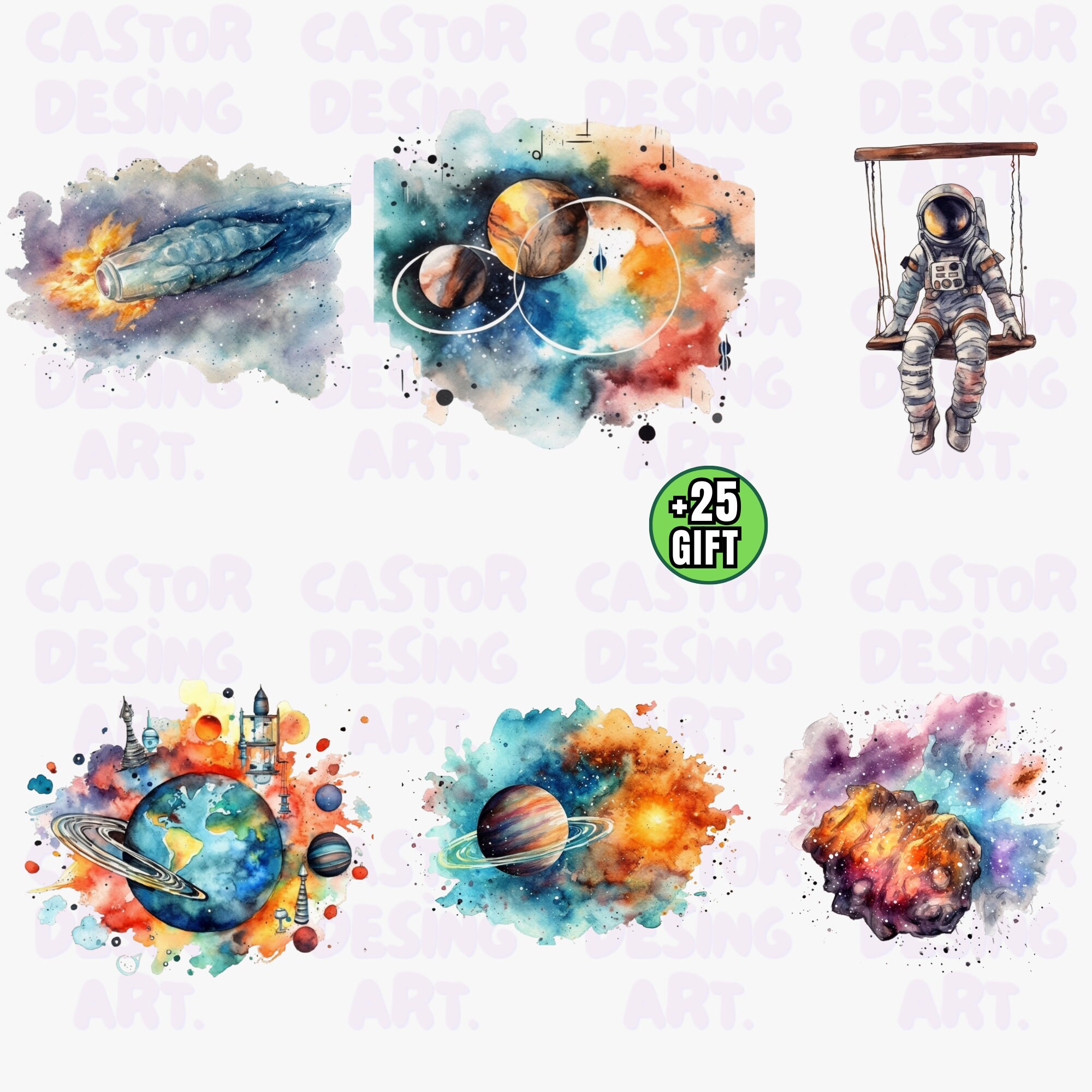 Space Girl Watercolor Clipart, Girly Space Watercolor Clipart, Girl ...