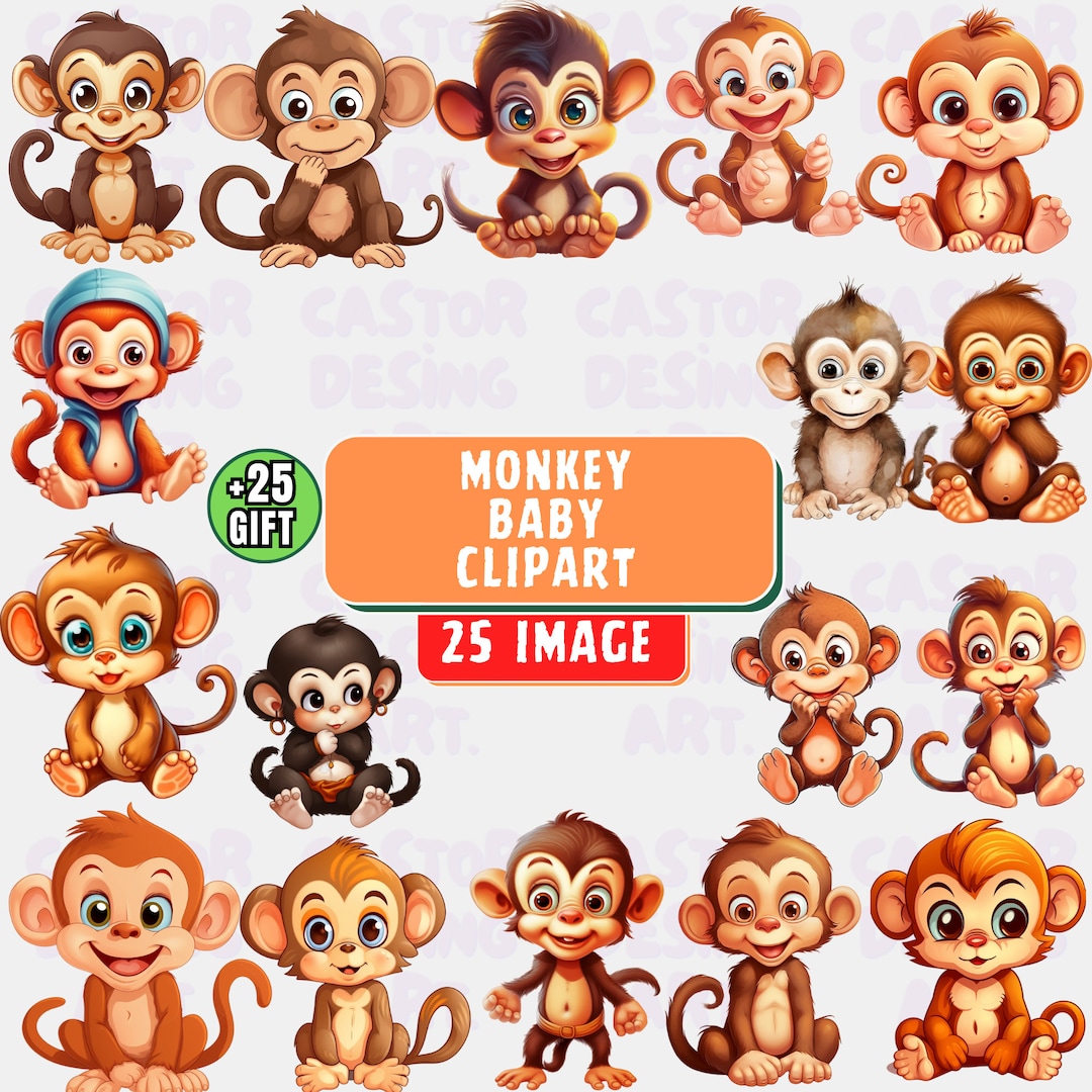 Monkeys Cute Watercolor Clipart Bundle, Jungle Animals, Cute Ape Animal ...