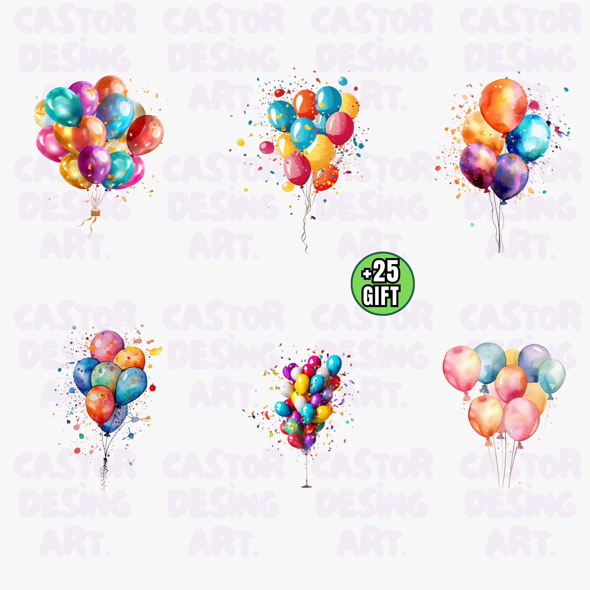 Balloons Colorful Watercolor Clipart Png Pastel Rainbow - Etsy
