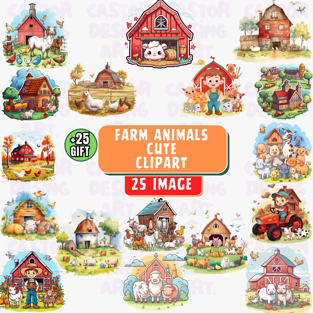 Cute Farm Animals Clipart, Farmyard Animals Clipart, Farm Baby Clipart ...