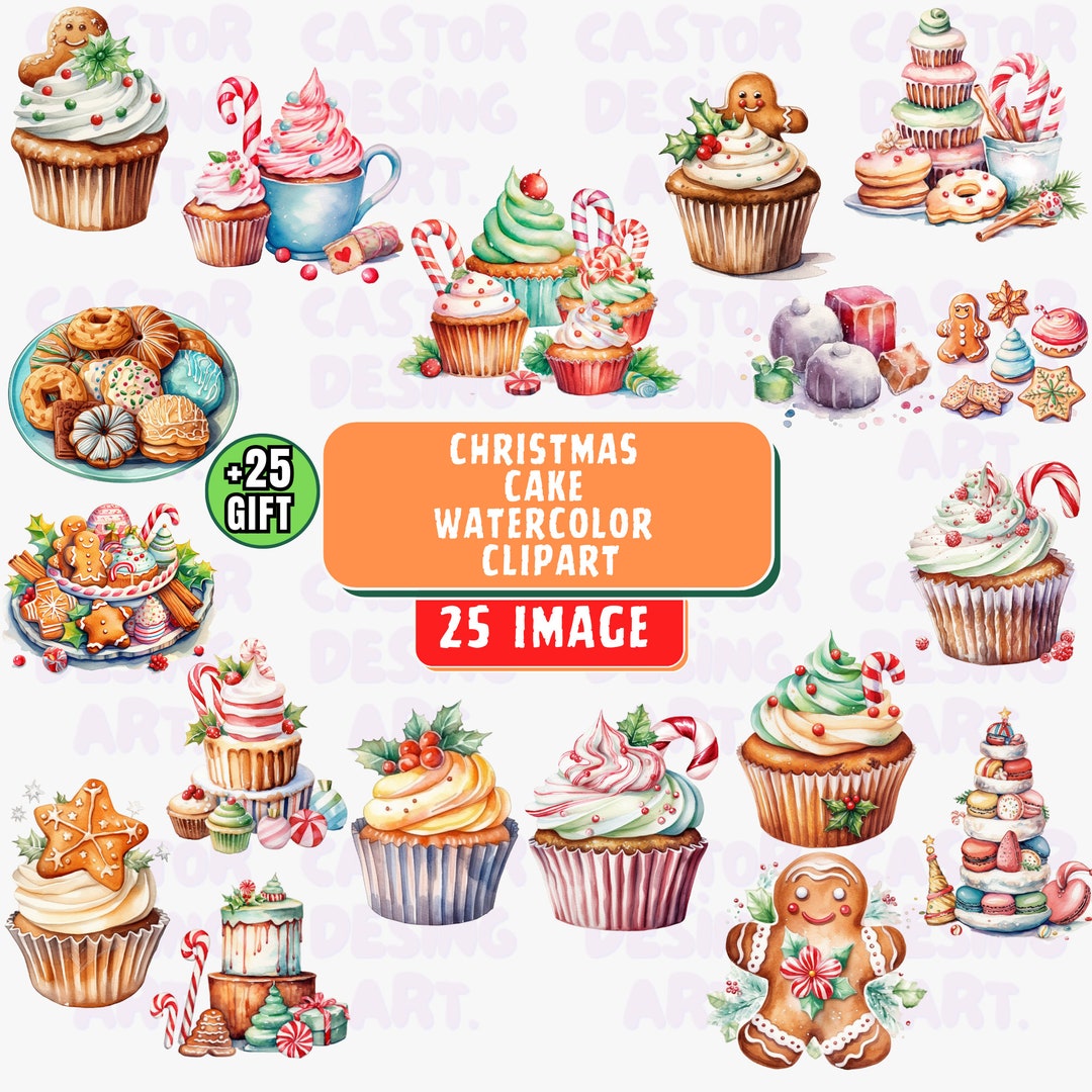 Christmas Dessert Watercolor Clipart, Christmas Sweets Clip Art ...