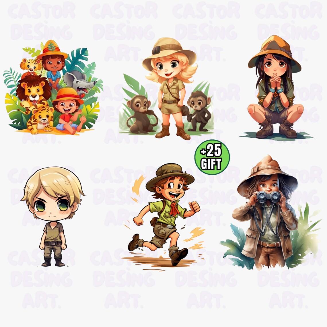 A Little Children İn a Safari Safari Clipart Png Watercolor - Etsy