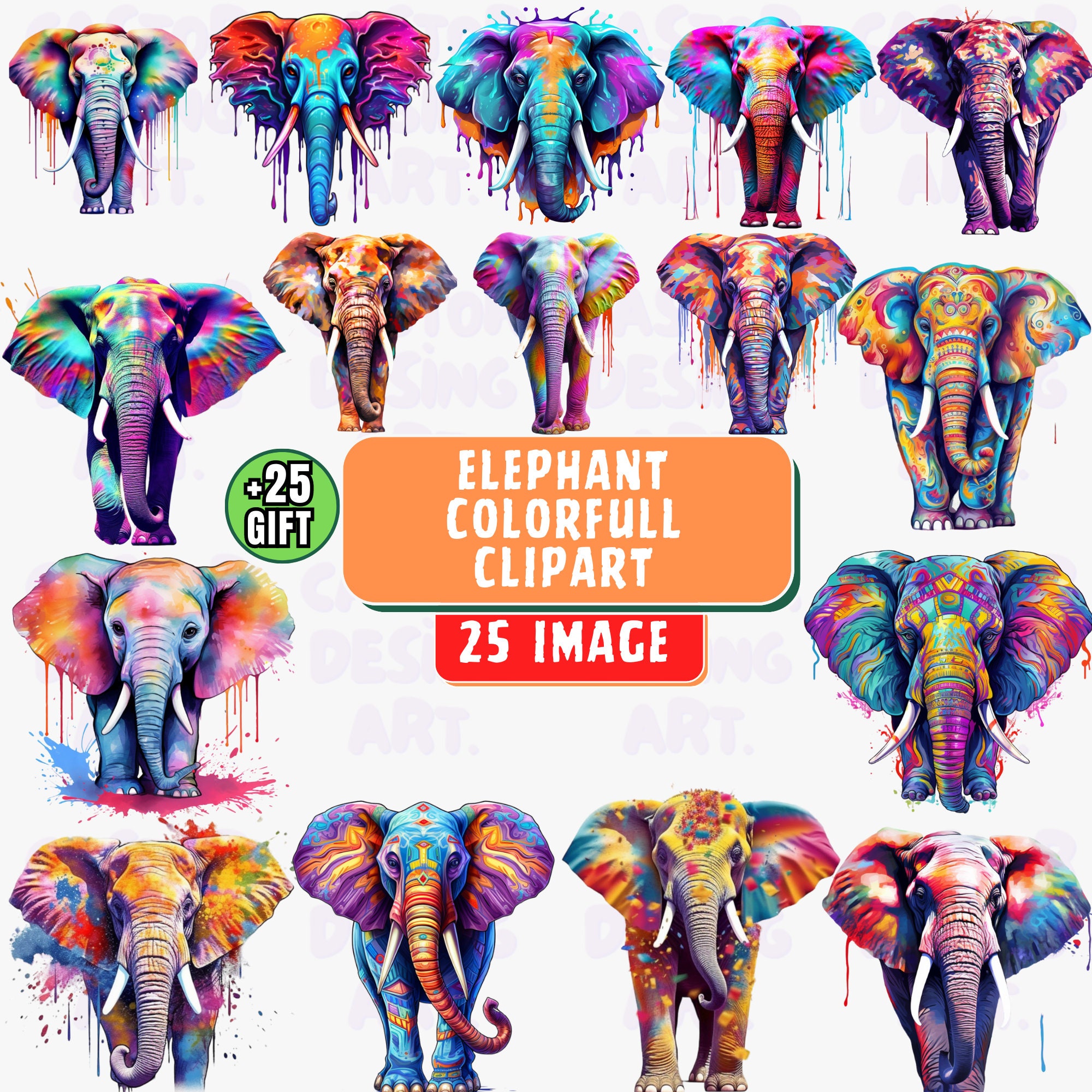 Colorful Watercolor Cute Elephant Clipart Bundle, Clipart Bundle ...
