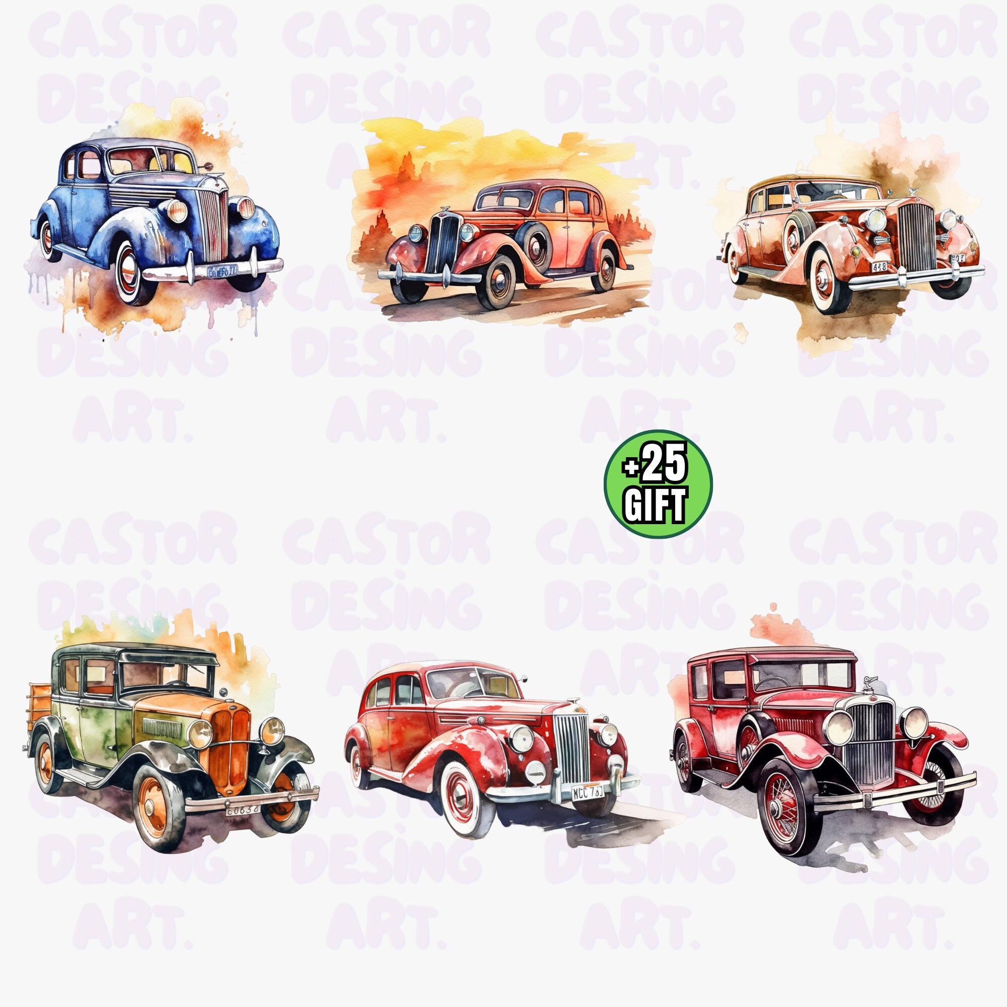 Vintage Cars Clipart Printable Illustration Antique Old Rusty - Etsy