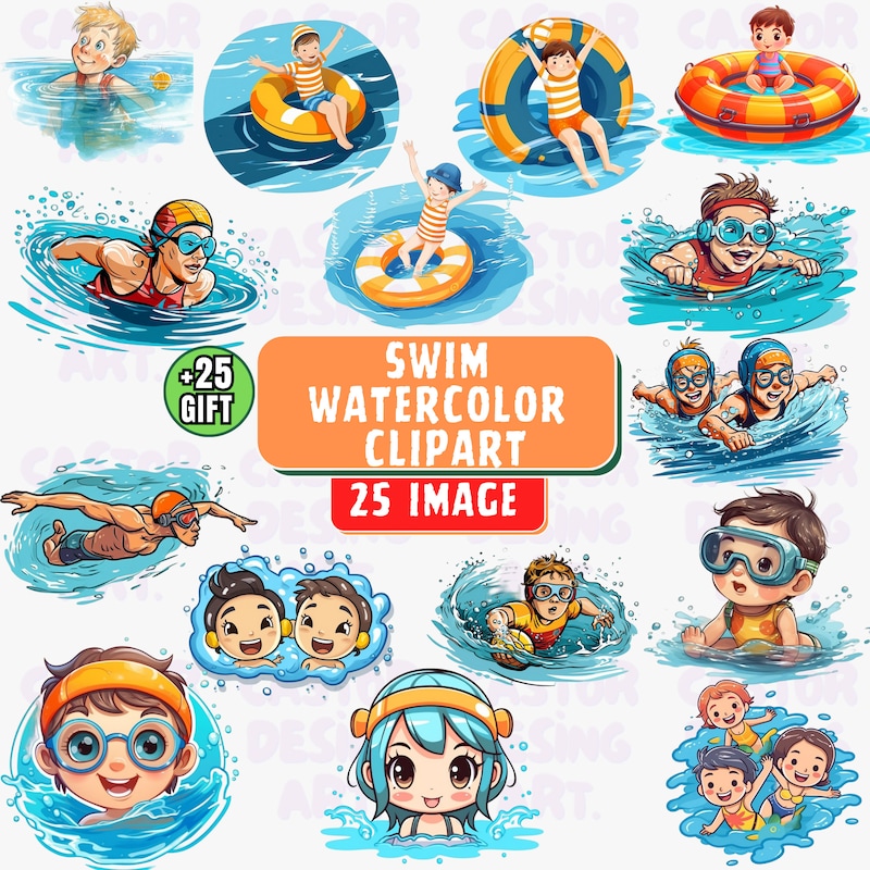 Swimming Clipart - Etsy