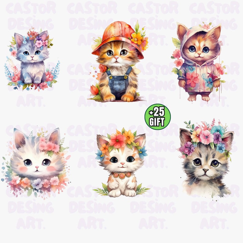 Cat Watercolor Clipart Watercolor Cats PNG Bundle Cats - Etsy