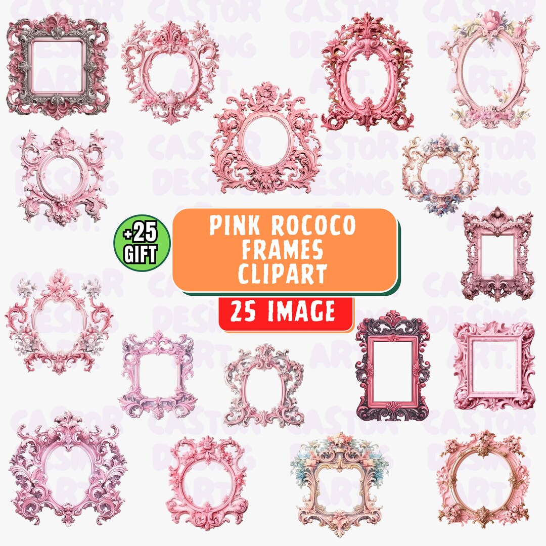 Pink Rococo Frames Clipart, Antique Baroque Vintage Clipart, Digital ...