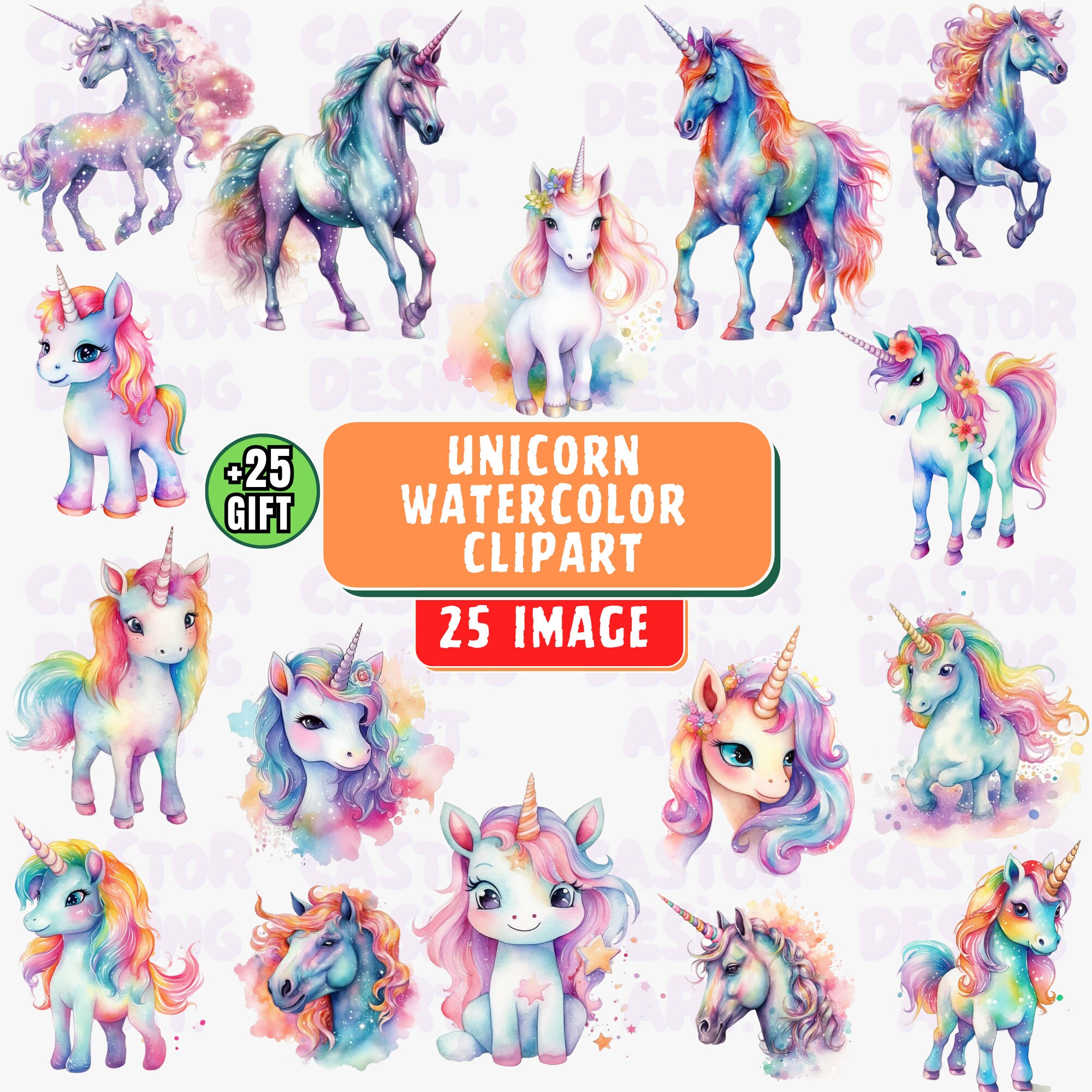 Unicorn Cute Watercolor Clipart, Cute Unicorns Clipart, Rainbow Png ...