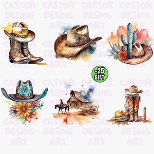 Watercolor Western Clipart, Cowboy Clipart Texas Cowboy Ranch PNG ...
