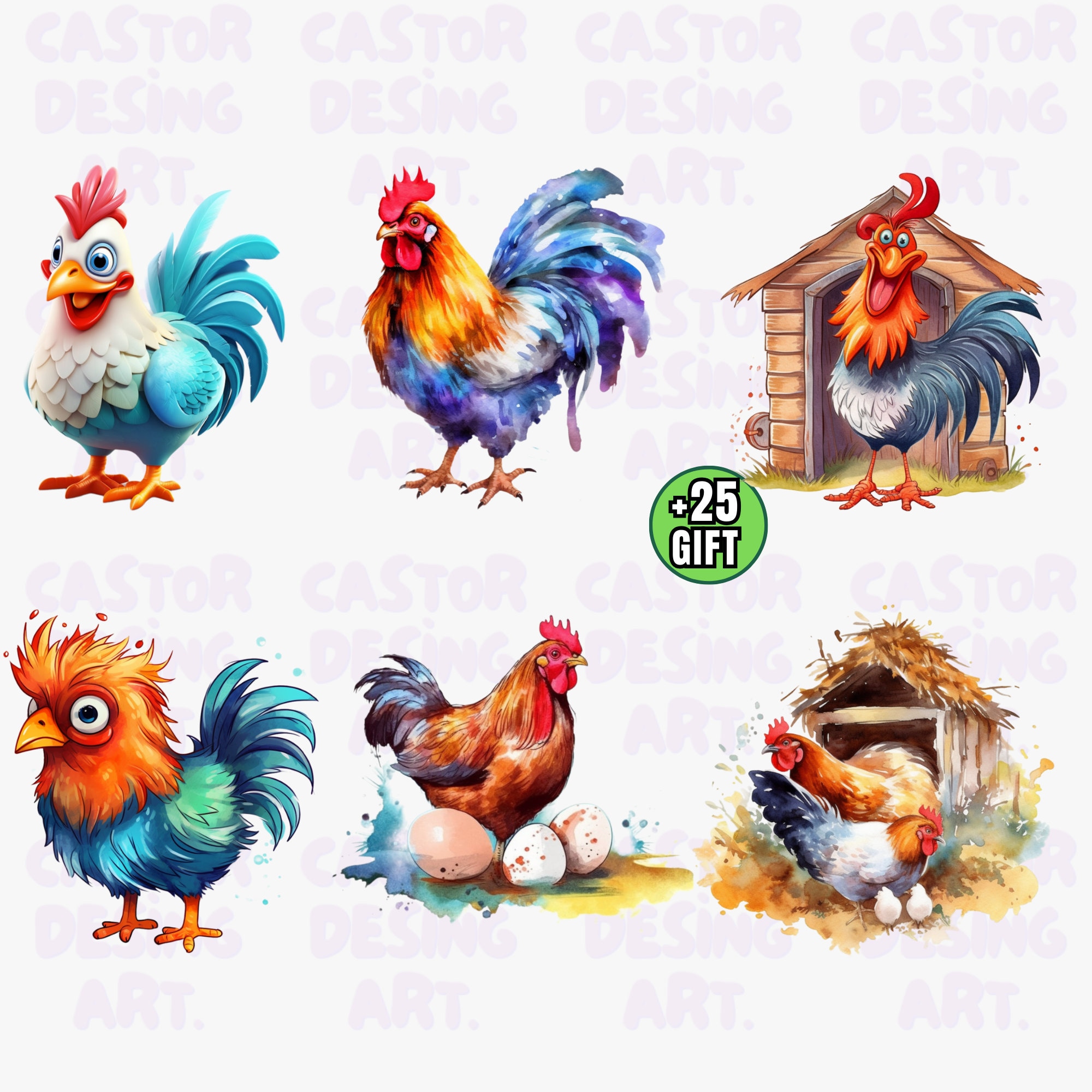 Chicken Colorful Cute Clipart, Farm Animal Clipart, Chicken Clipart ...