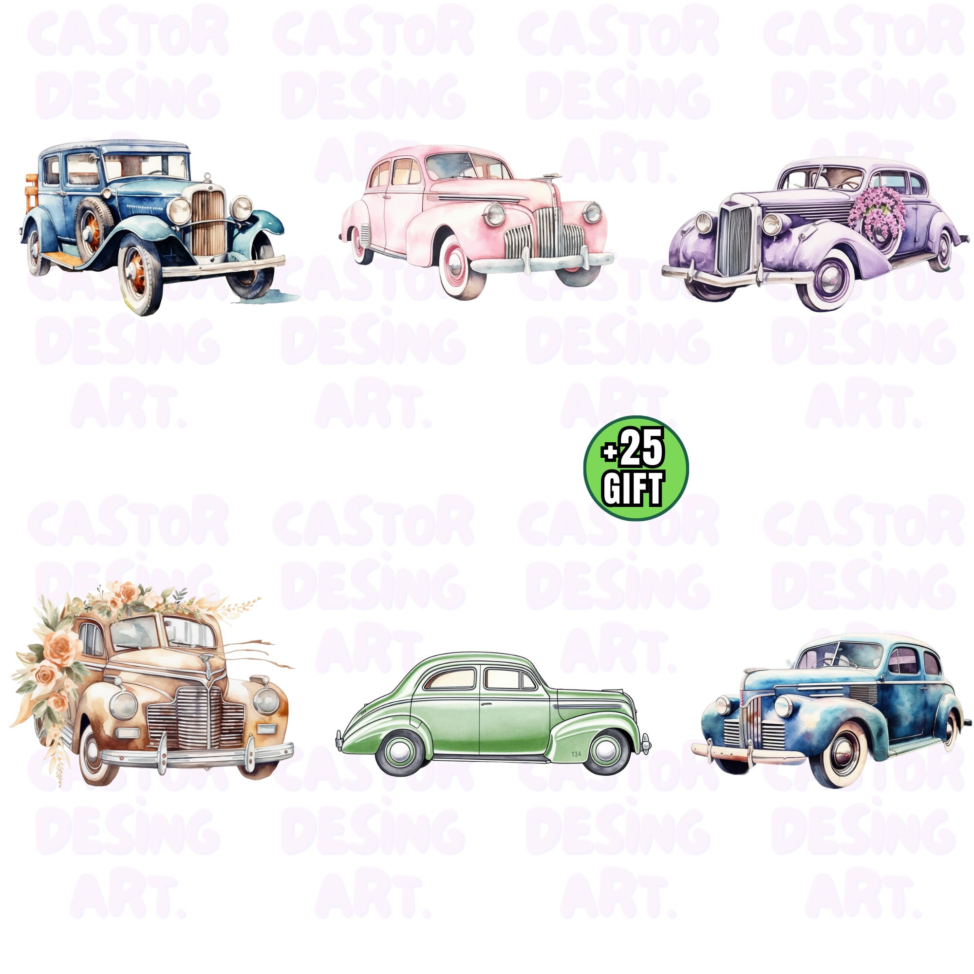 Vintage Cars Clipart Classic Car Clipart Watercolor Classic - Etsy