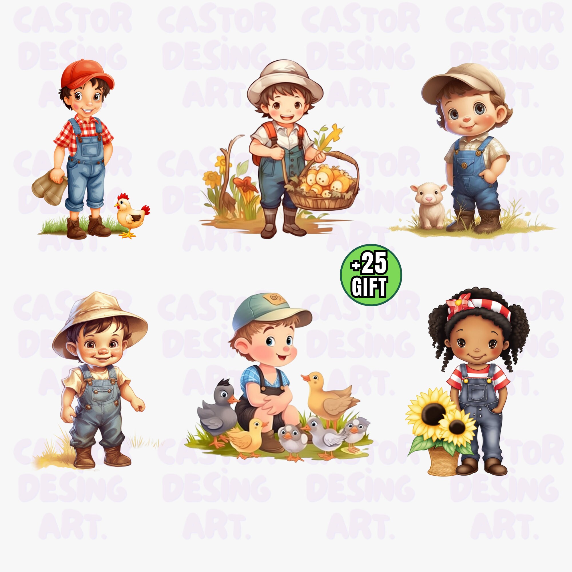 Cartoon Kids Clipart Cute Farm Children Clipart Farm Animals - Etsy