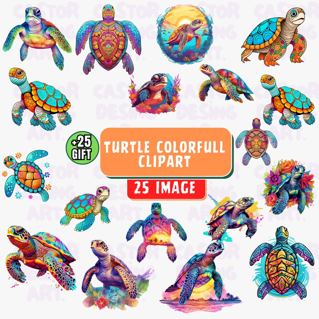 Turtle Colorful Clipart Png, Colorful Sea Turtle Clipart Bundle ...