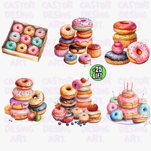 Donut Watercolor Clipart, Sweet Bakery Food Clipart, Donut Birthday ...