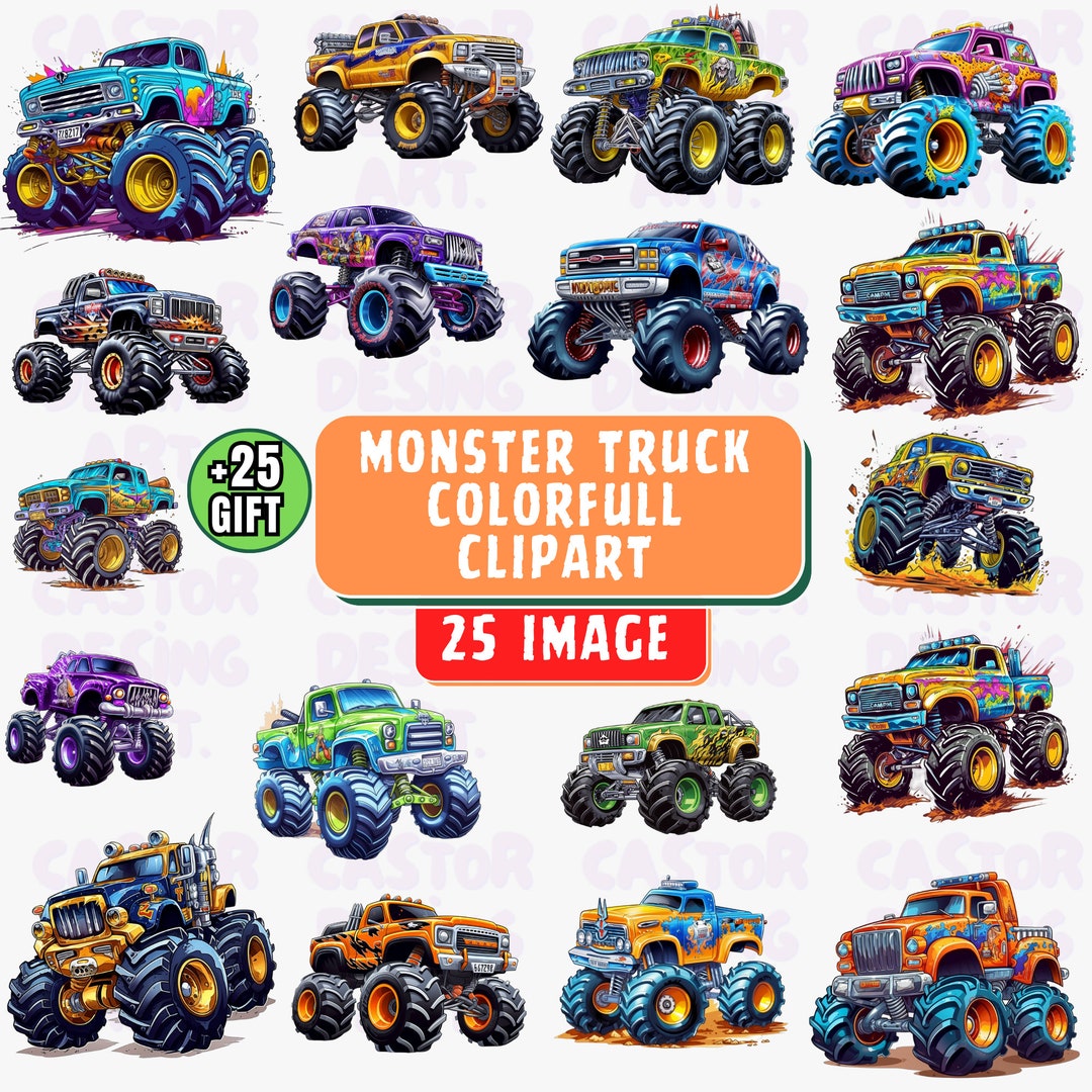 Clipart Monster Truck Watercolor, Monster Trucks Bundle, Monster Truck ...
