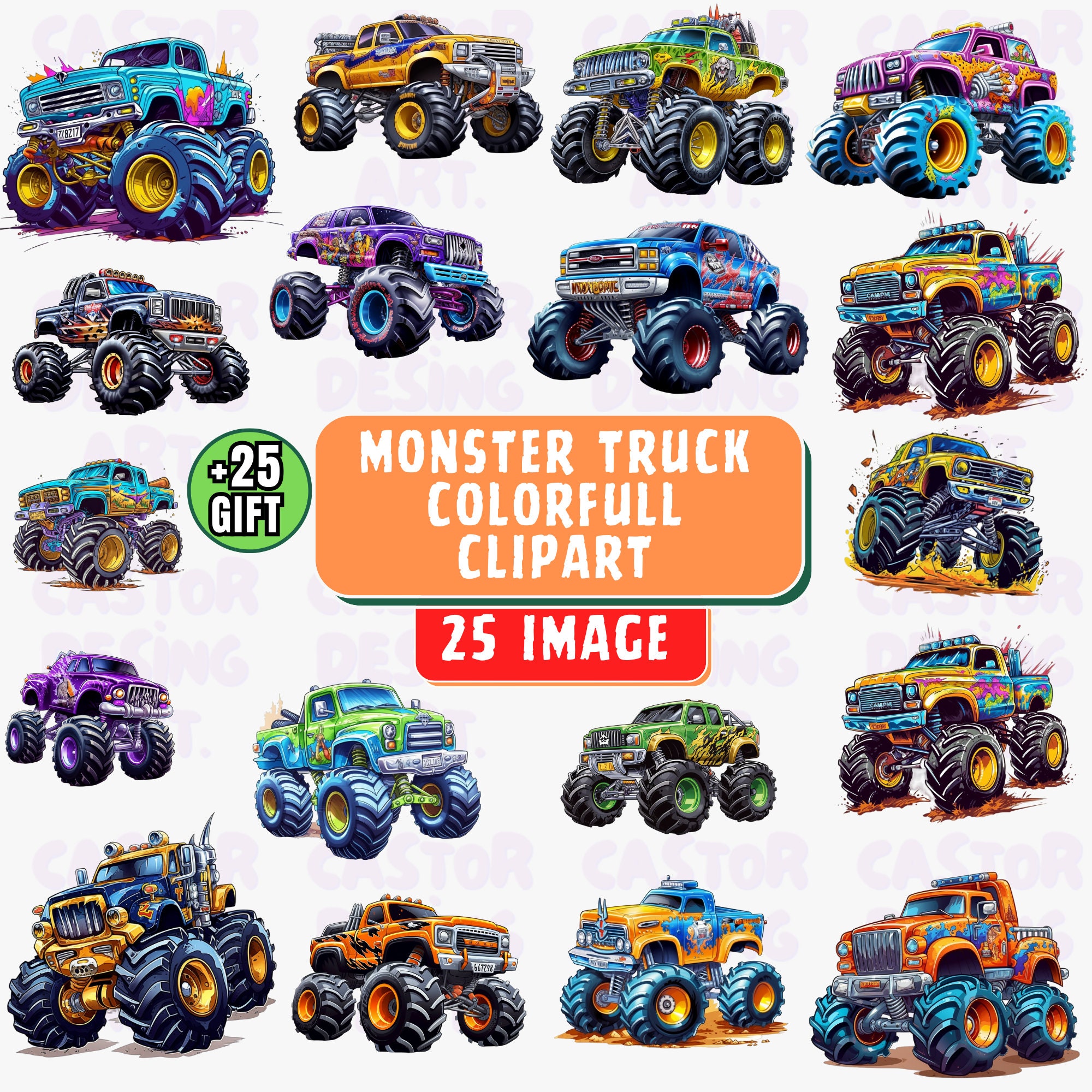 Clipart Monster Truck Watercolor, Monster Trucks Bundle, Monster Truck ...